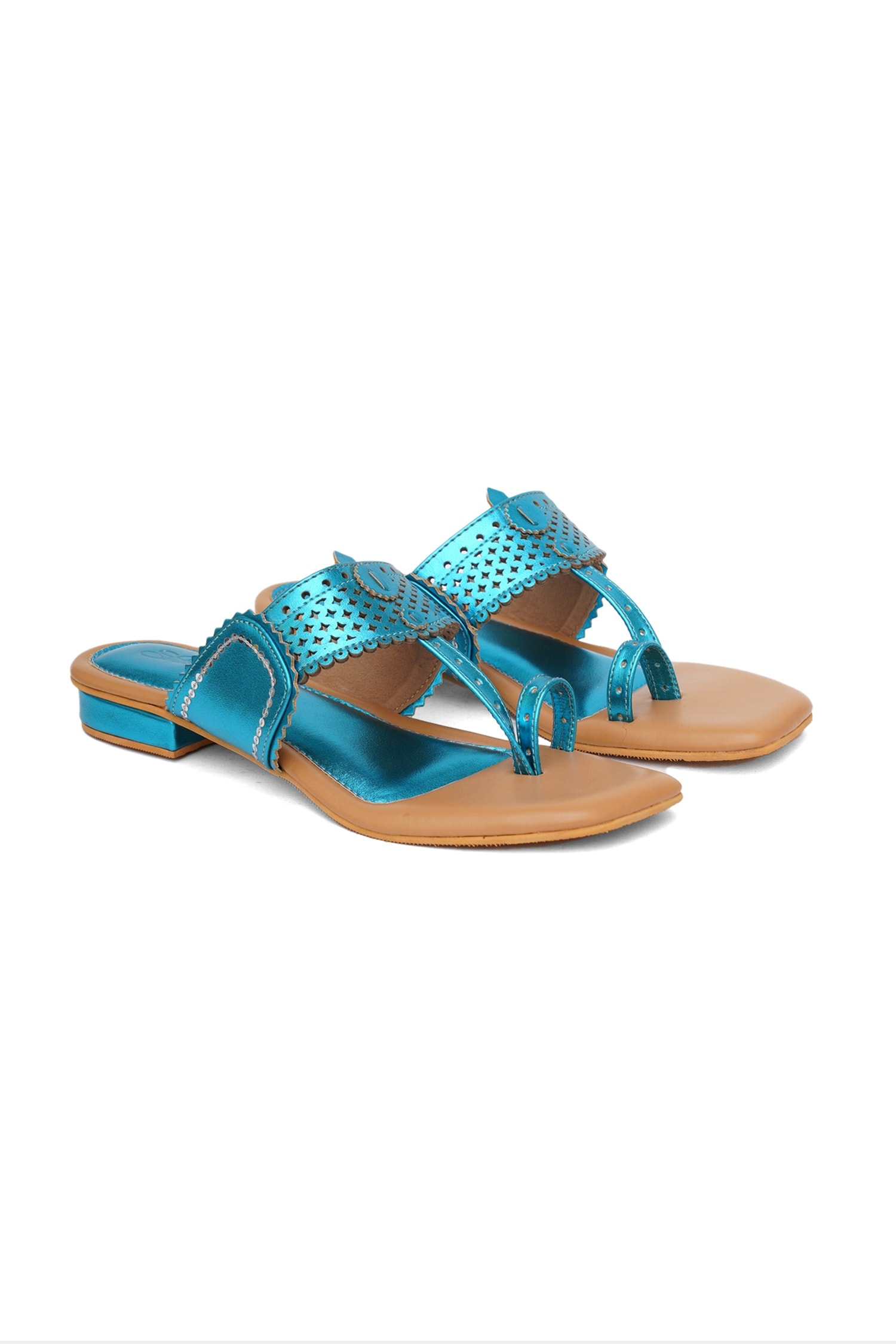 Buy Sole House Blue Pu Leather Metallic Kolhapuri Flats Online | Aza ...