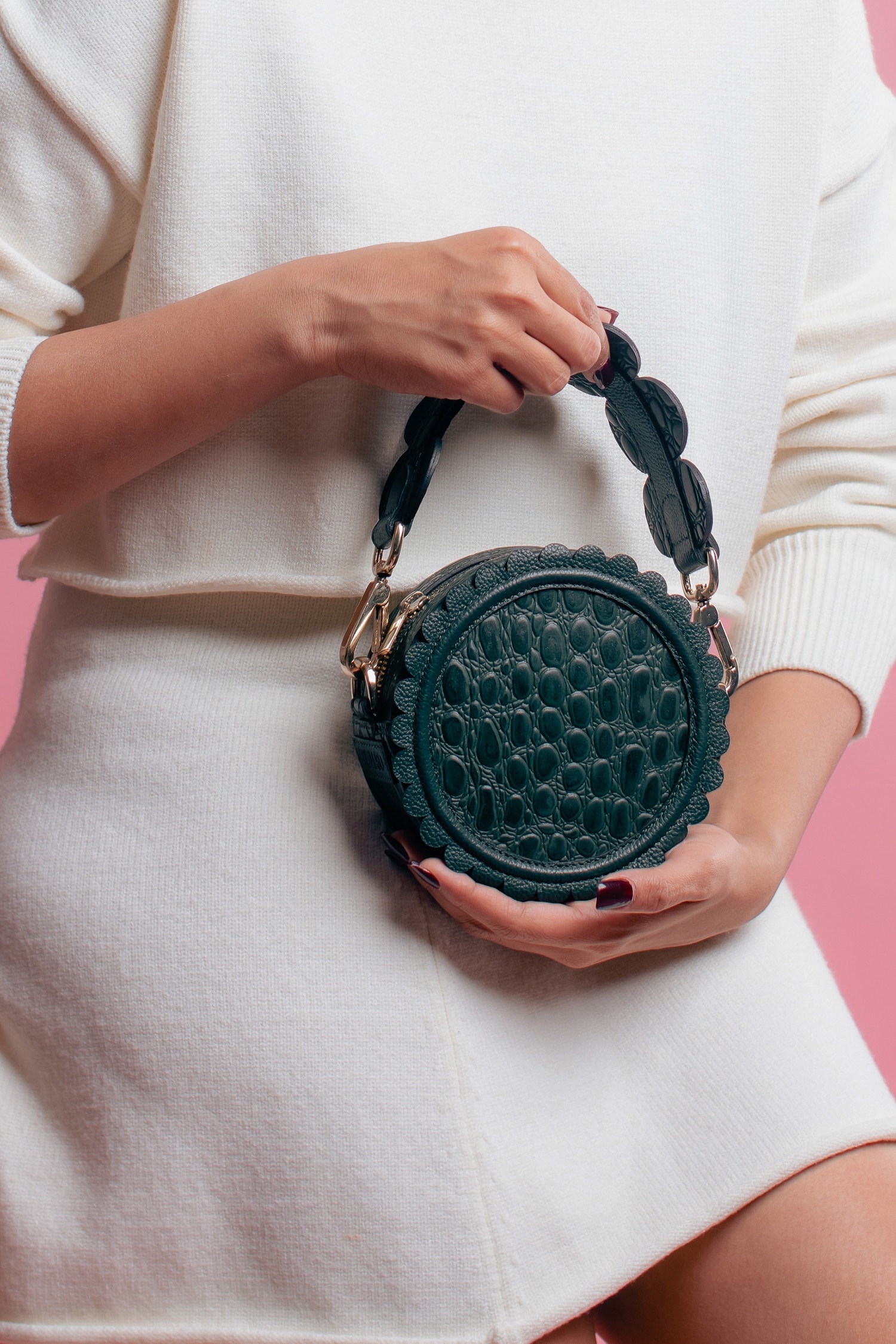 Buy Green Croc Pattern Texture Cutie Circular Structured Mini Bag by ...
