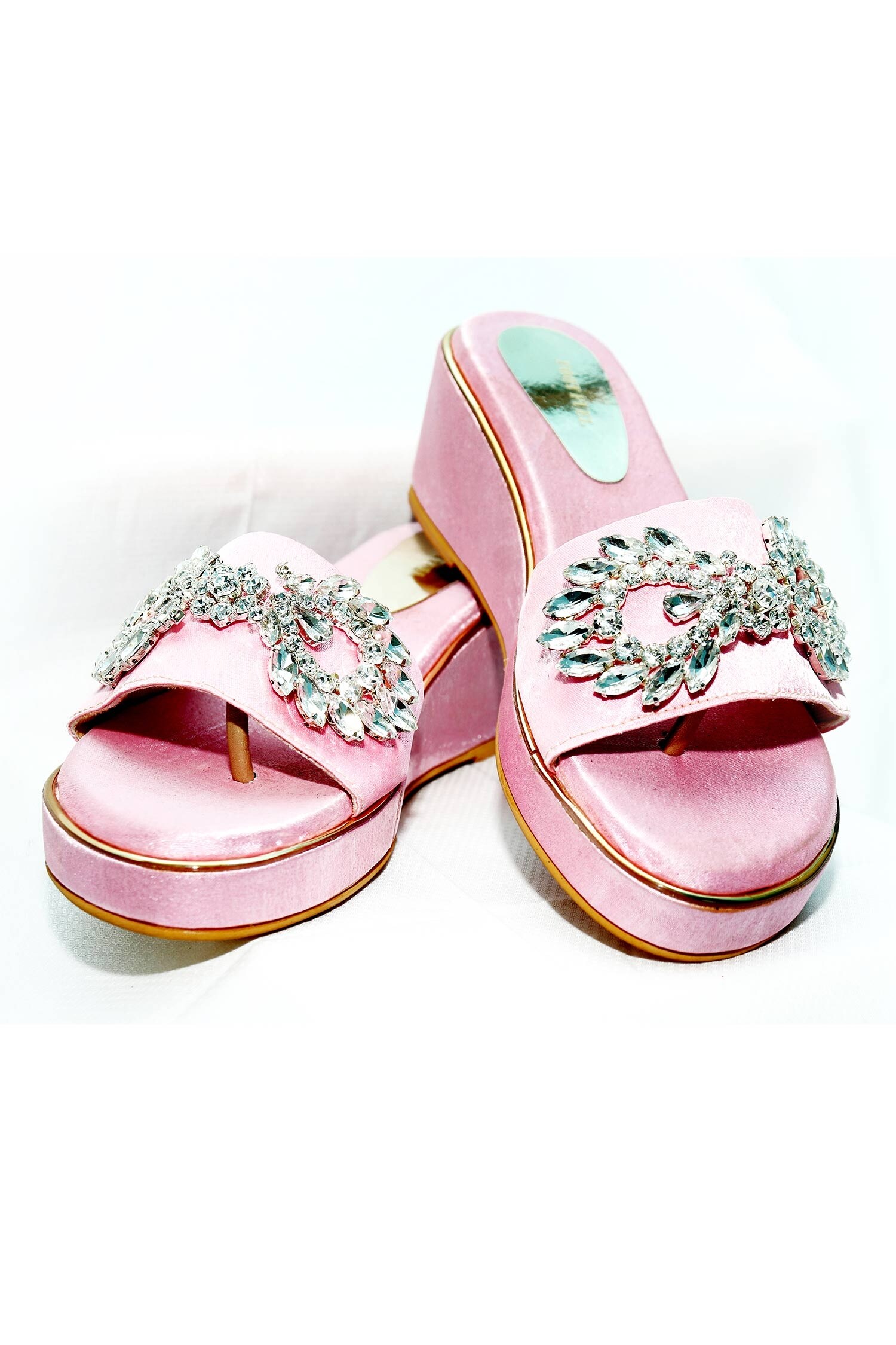 Buy Pink Embellished Aliferous Crystal Wedges by Foot Fuel Online at ...