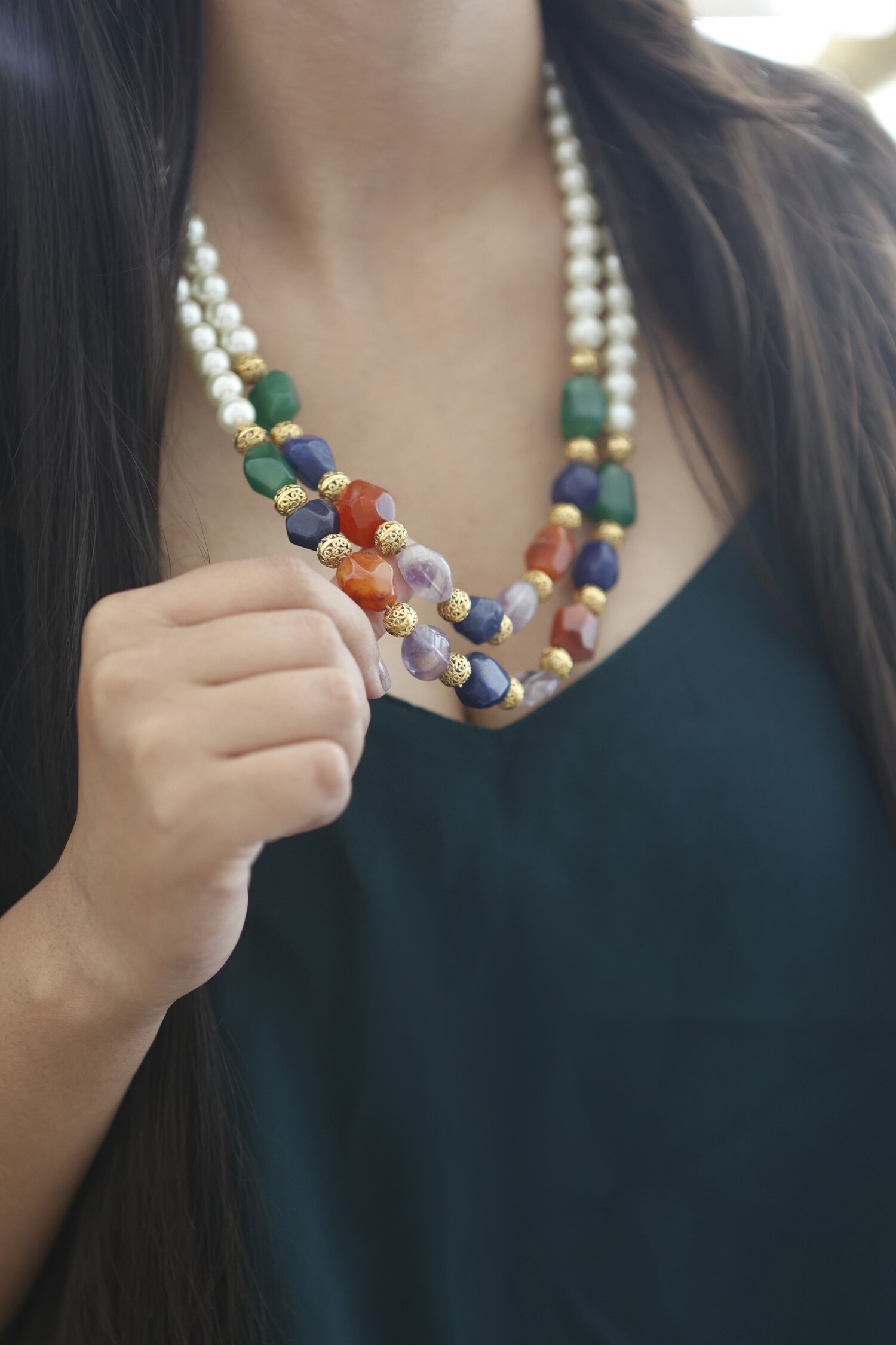 Buy Phiroza Maria Layered Multi Stone Contemporary Necklace Online ...