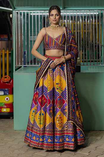 Buy Multi Color Dupion Printed And Hand Embroidered Floral Panel ...
