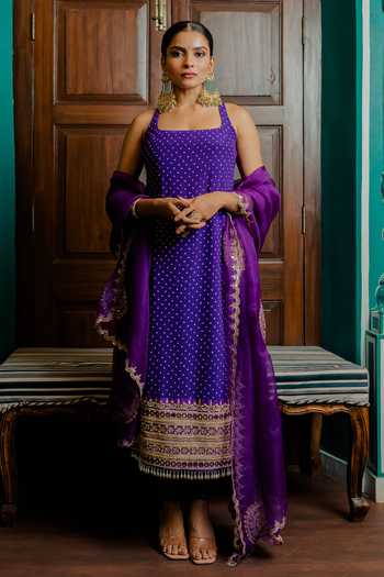 Buy Anjana Bohra Purple Bandhani Handcrafted Silk Embroidered Border ...