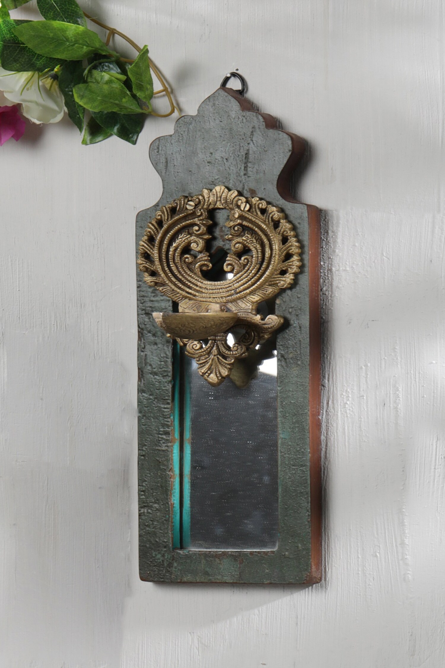 Buy Amoli Concepts Hand Painted Mirror With Bell Diya Online | Aza Fashions