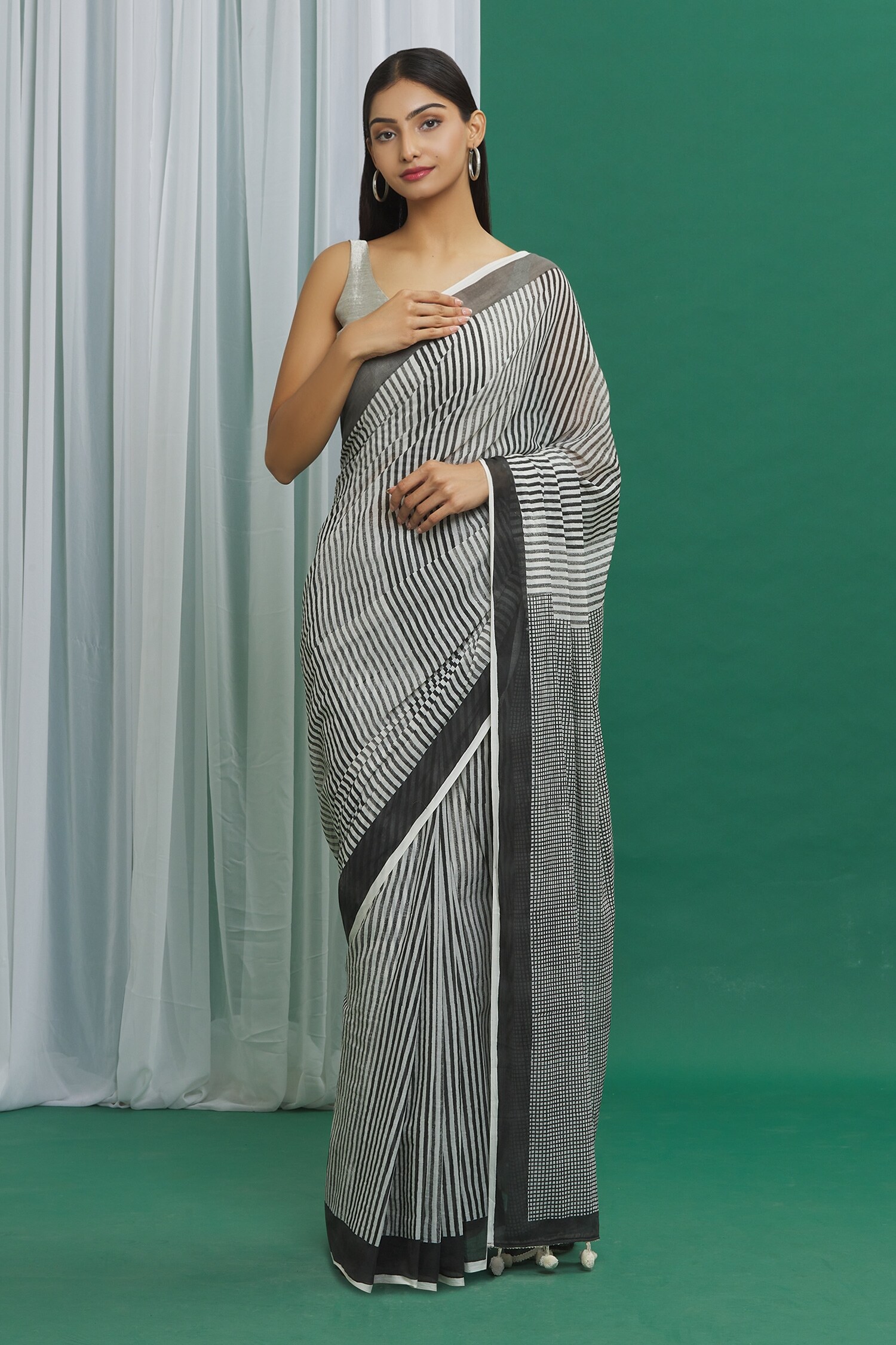Buy Black Cotton Printed Hand Block Handcrafted Saree For Women by ...