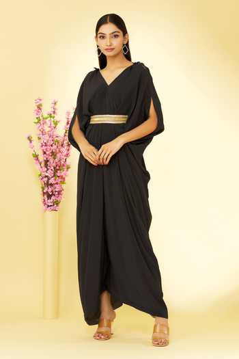 Buy Megha Garg Black Pure Crepe V Neck Jumpsuit Online | Aza Fashions