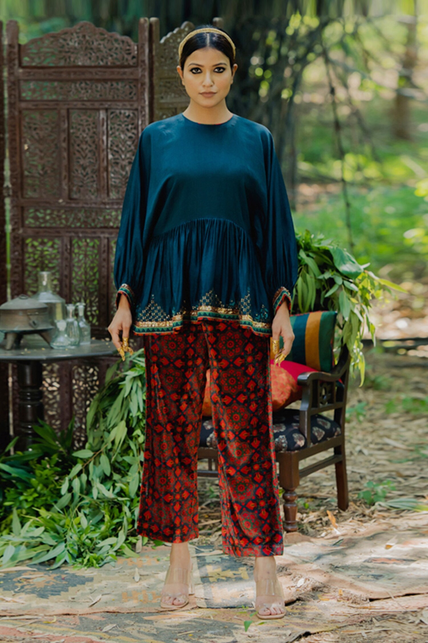 Buy Pooja-Keyur Blue Aari Embroidered Top With Pant Online | Aza Fashions