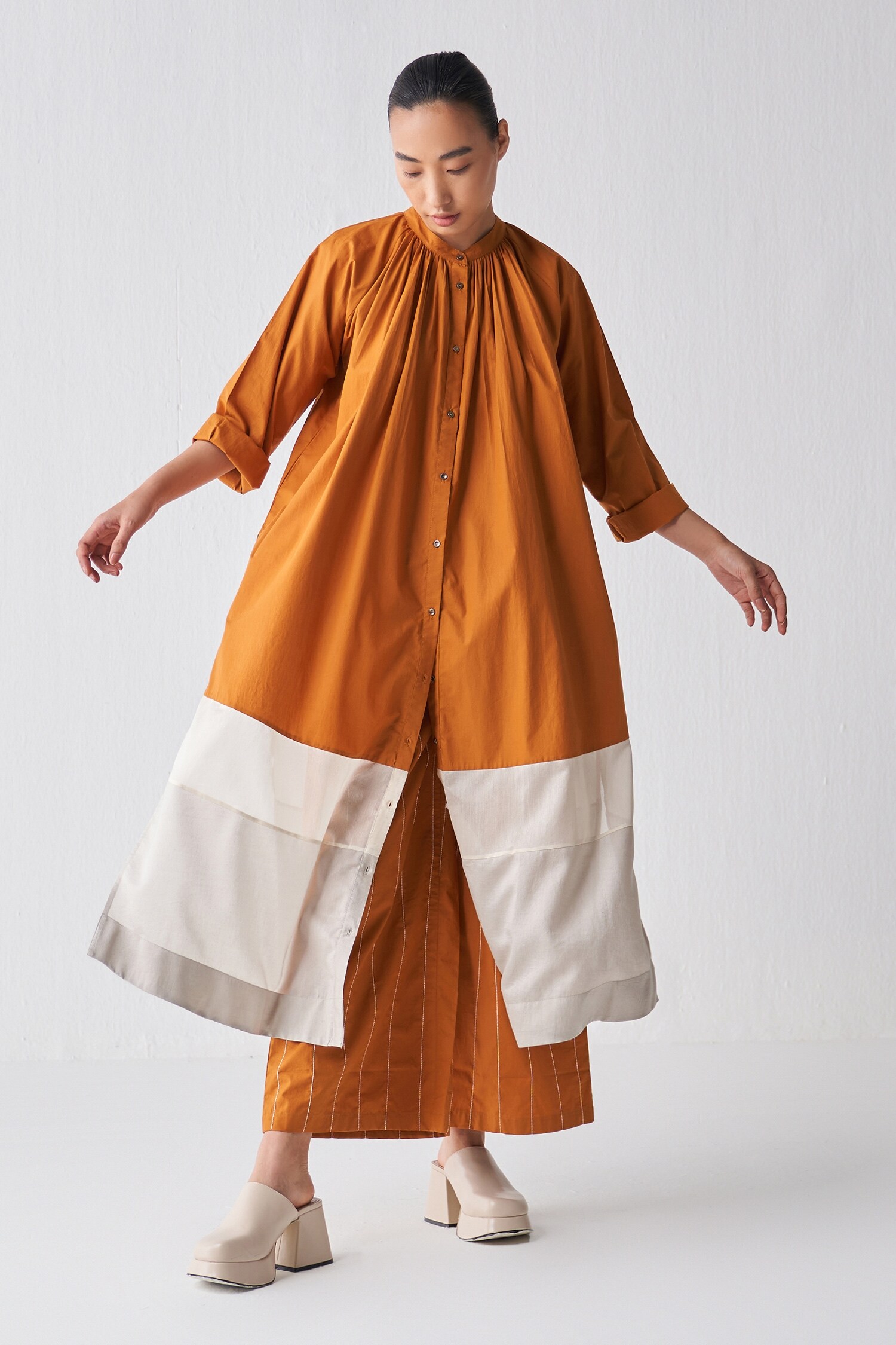Buy Three Orange Poplin Solid Flowy Shirt Tunic Online | Aza Fashions