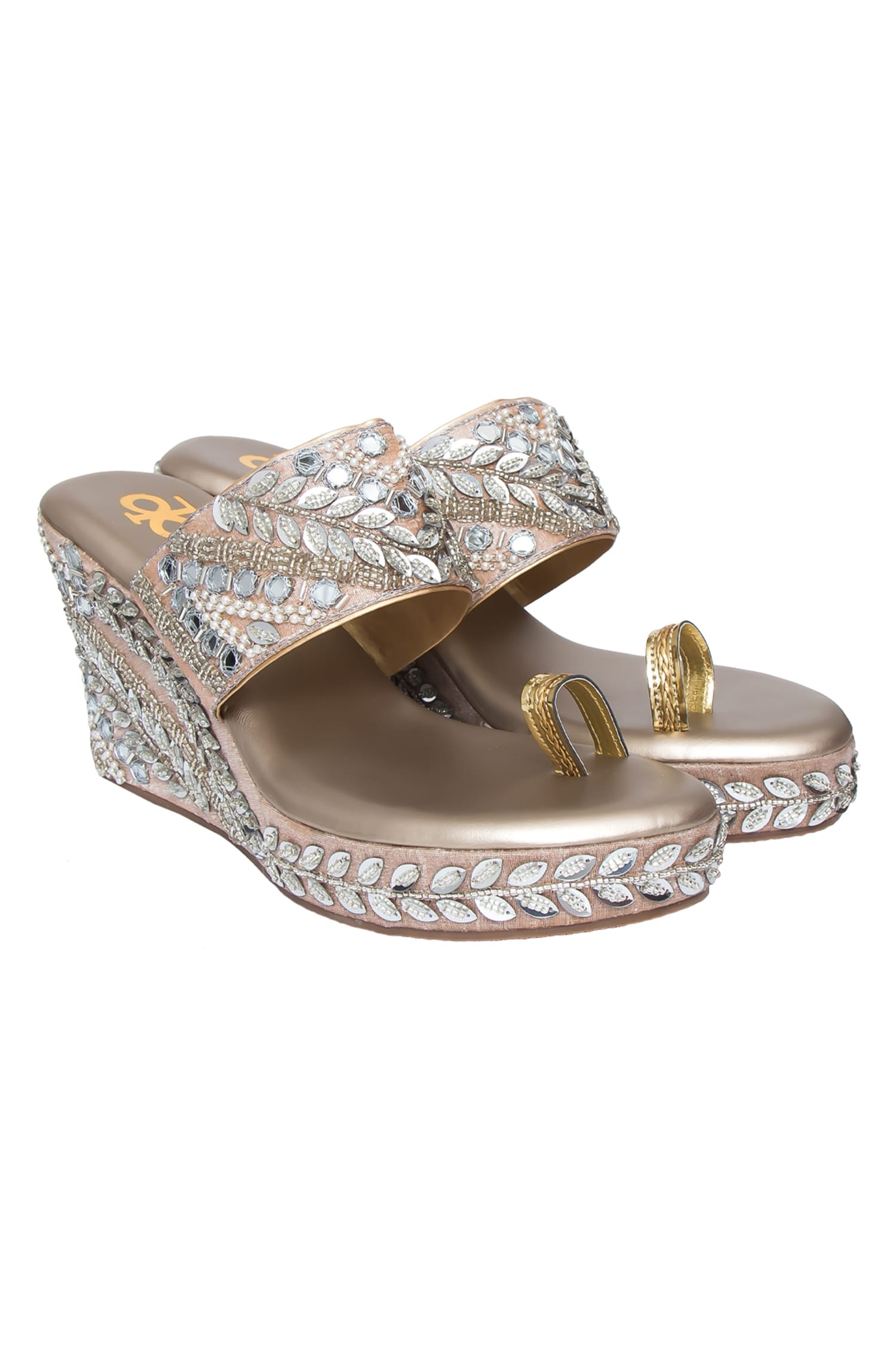 Buy Pink Embroidered Gatsby Toe Ring Wedges by Kkarma Online at Aza ...
