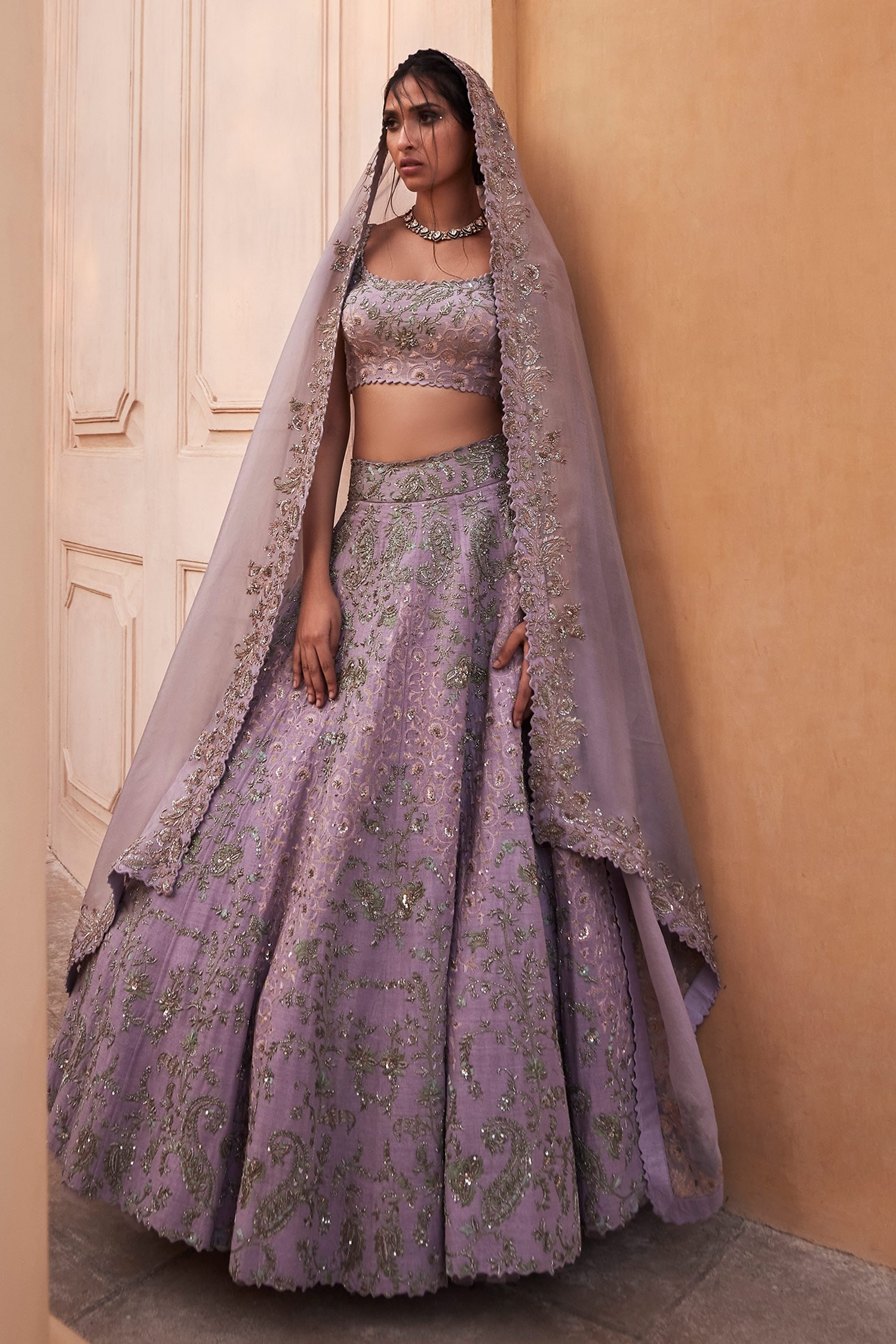 Buy Purple Satin Organza Embroidered Leela Florette Bridal Lehenga Set ...
