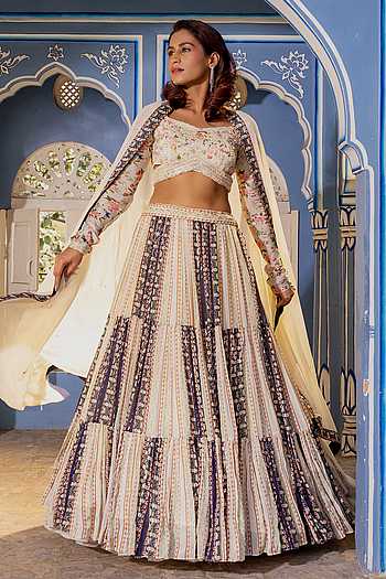 Buy Suruchi Parakh White Georgette Crepe Floral Pattern Multi Panelled ...