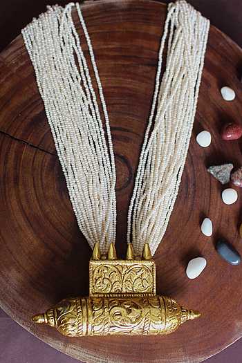 Buy Gold Plated Ganthan Beads Zeel Carved Temple Pendant Necklace by ...