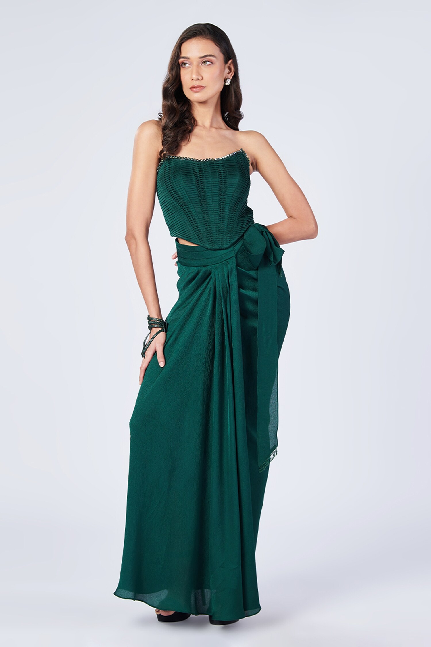 Buy Sandn By Shantnu Nikhil Emerald Green Poly Jersey Wrap Around Skirt
