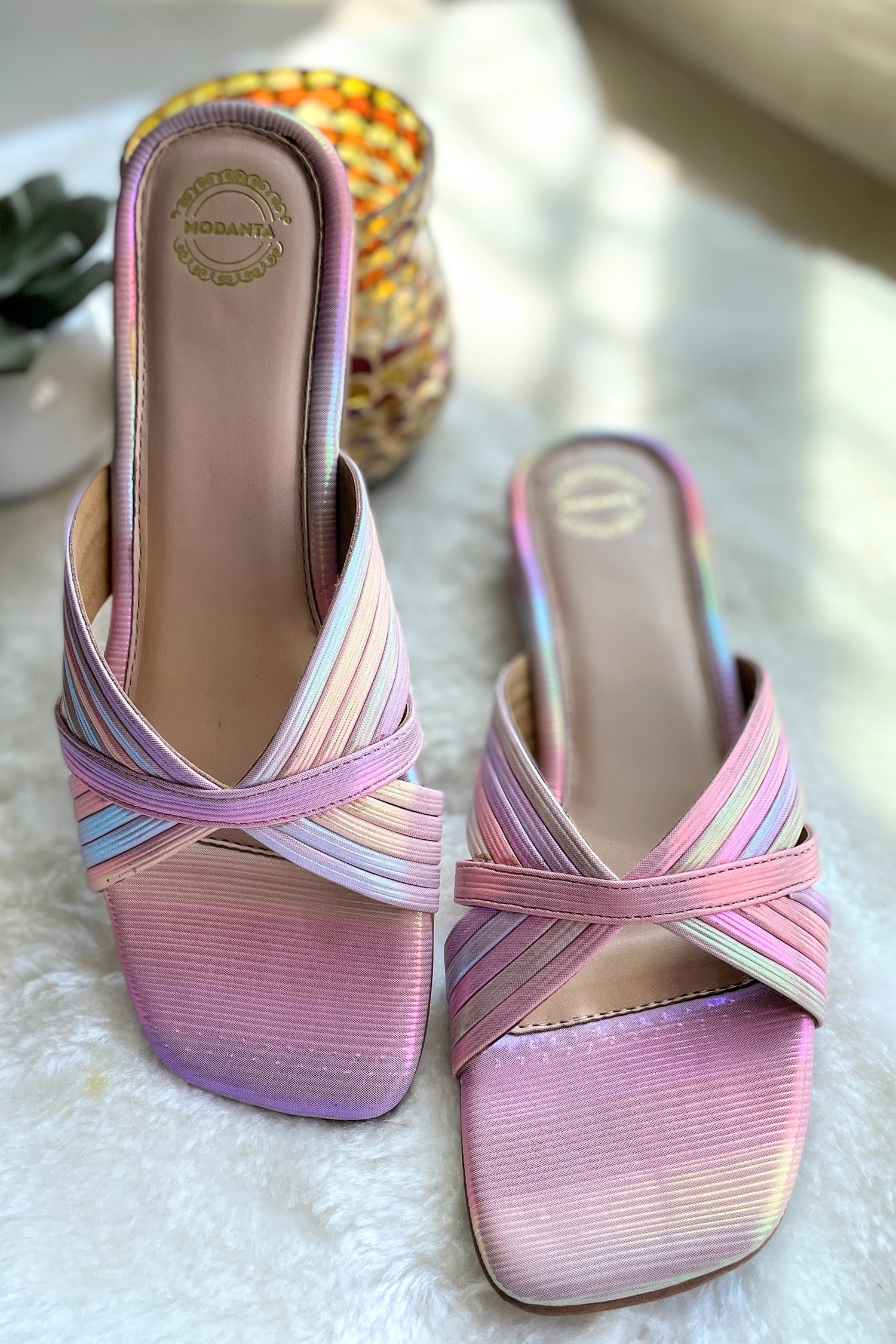 Buy Multi Color Rainbow Criss Cross Flats by Modanta Footwear Online at ...