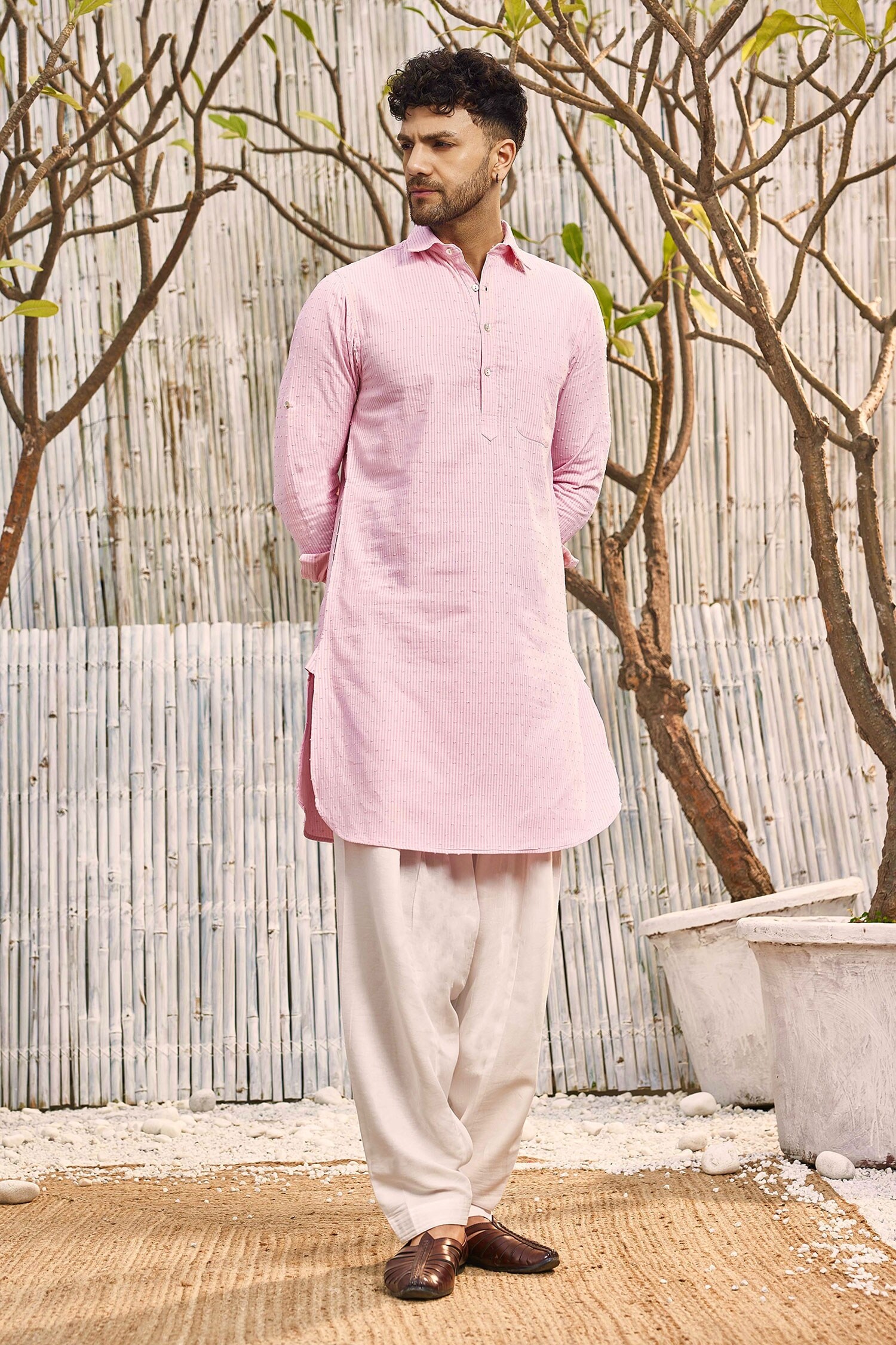Buy Pink Kurta : Dobby Cotton Solid Full Sleeve Pathani And Salwar Set ...