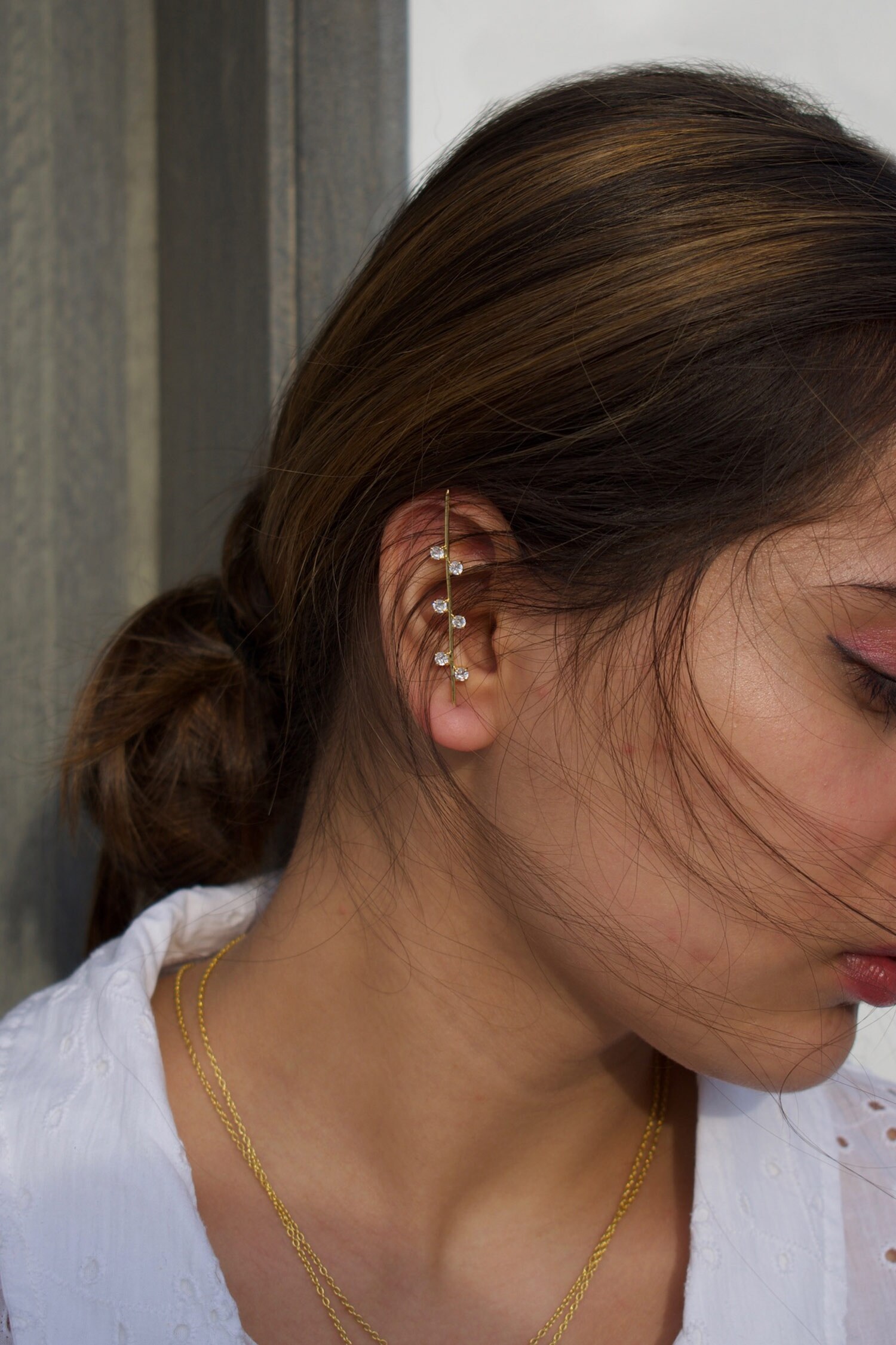 Buy Gold Plated Cross Diamond Ear Pointers by Anushka Jain Jewellery ...