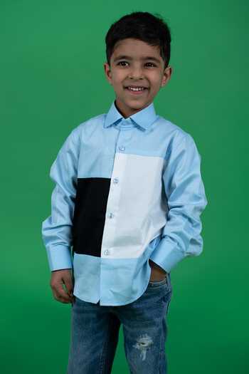 Buy Blue Cotton Full Sleeved Color Block Shirt For Boys by Little Boys ...