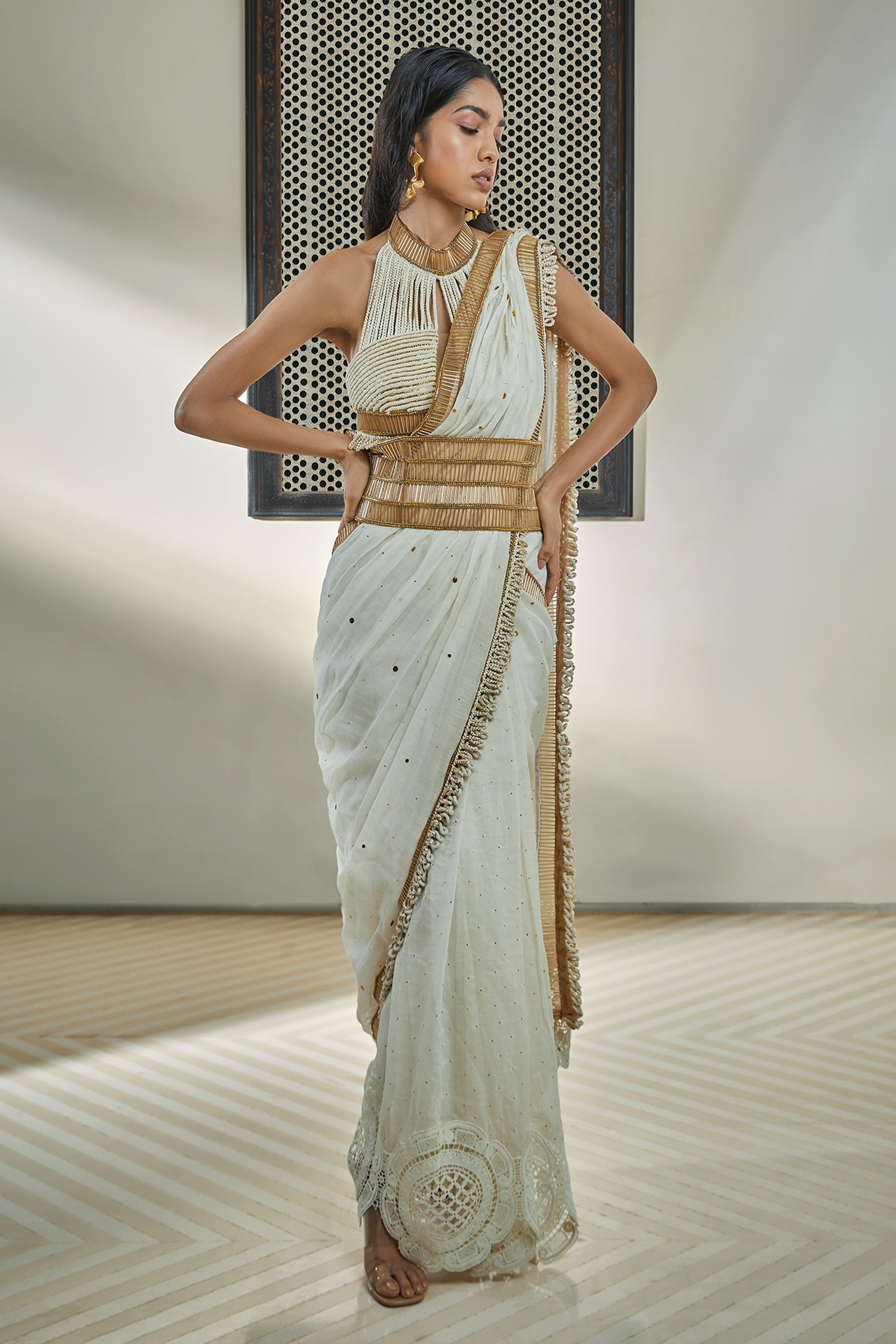 Buy Gold Pipe Embroidered Belt by Surily G Online at Aza Fashions.