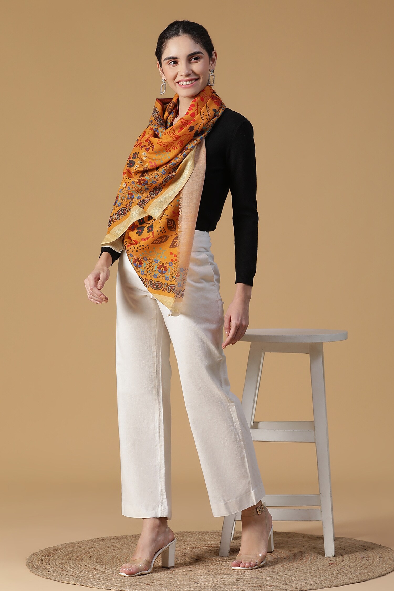 Buy Yellow Printed Floral Stole by SHINGORA Online at Aza Fashions.