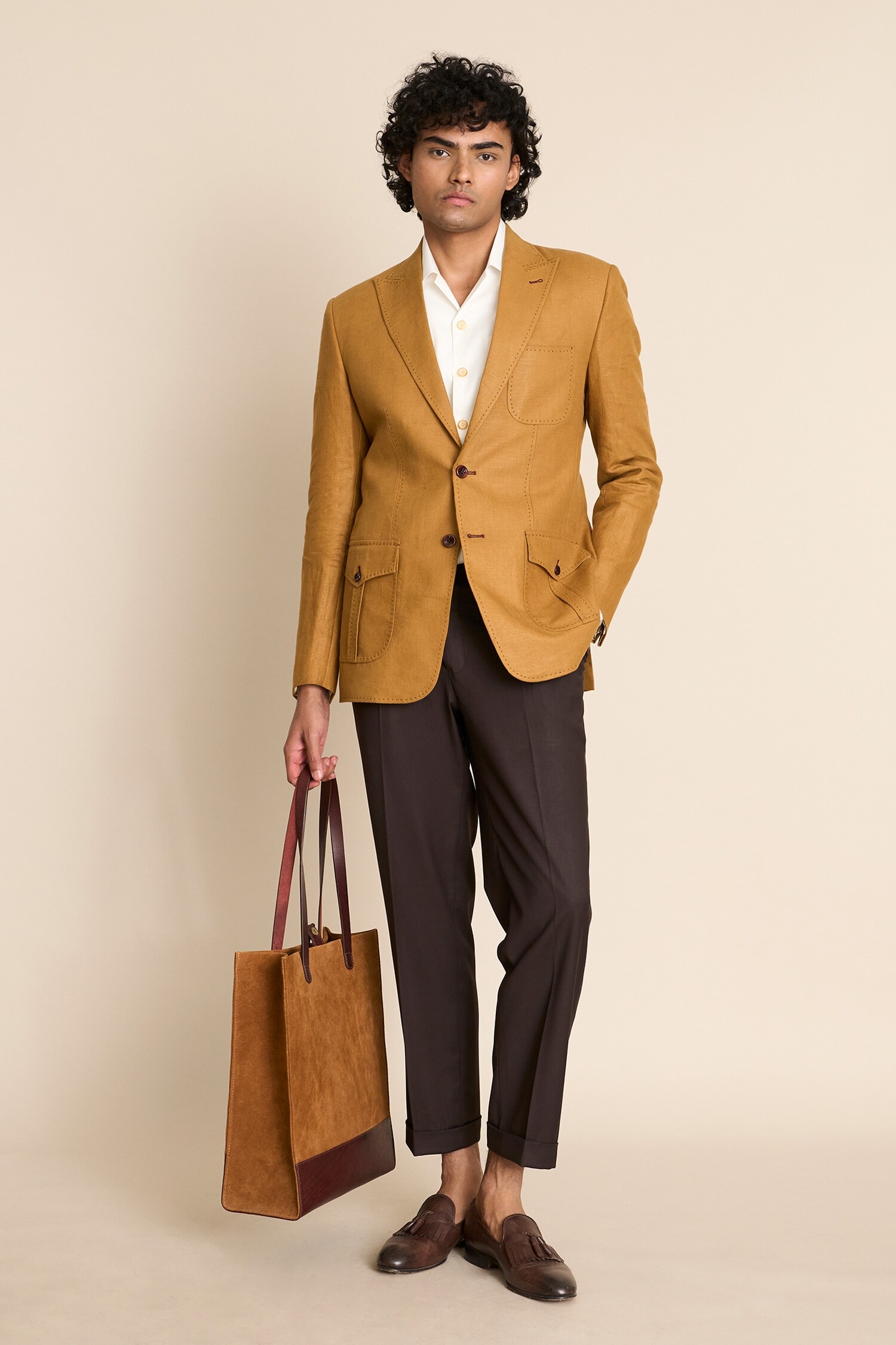 Buy Gargee Designers Yellow Peak Lapel Linen Blazer Online | Aza Fashions