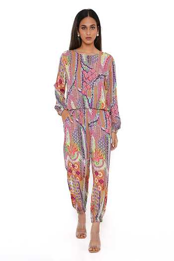 Buy Multi Color Cotton African Round Top And Joggers Set For Women by ...