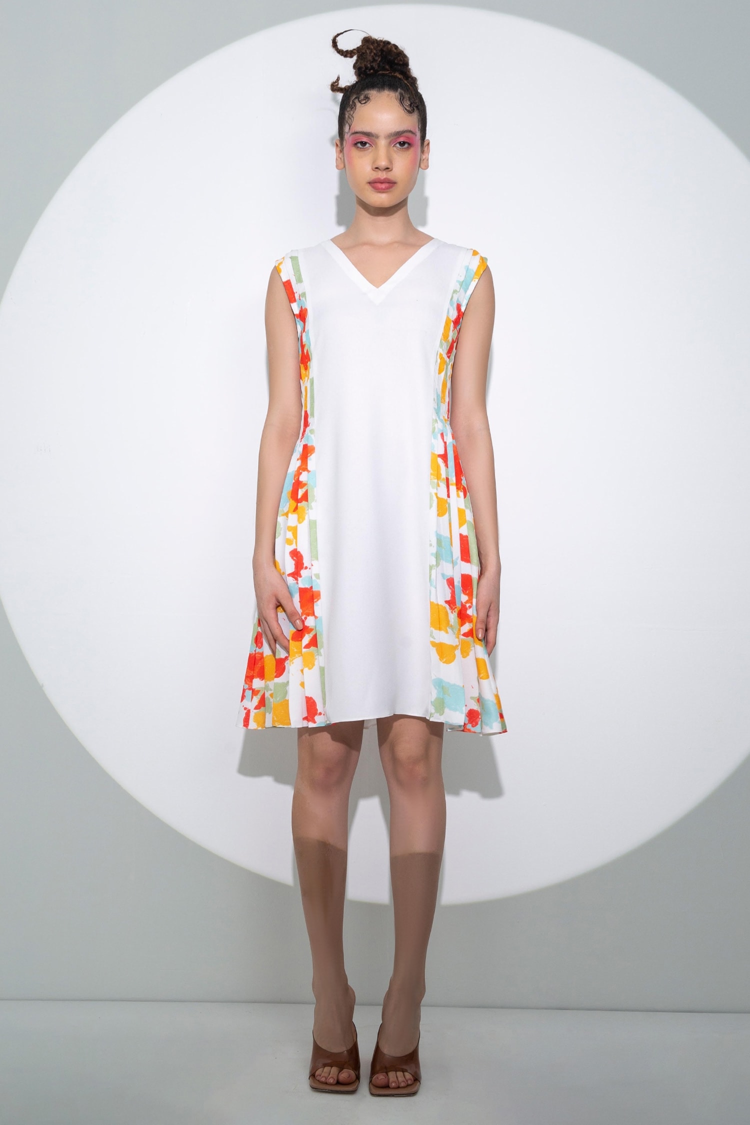 Buy Pocketful Of Cherrie White Crepe Placement Color Splash Print Dress ...