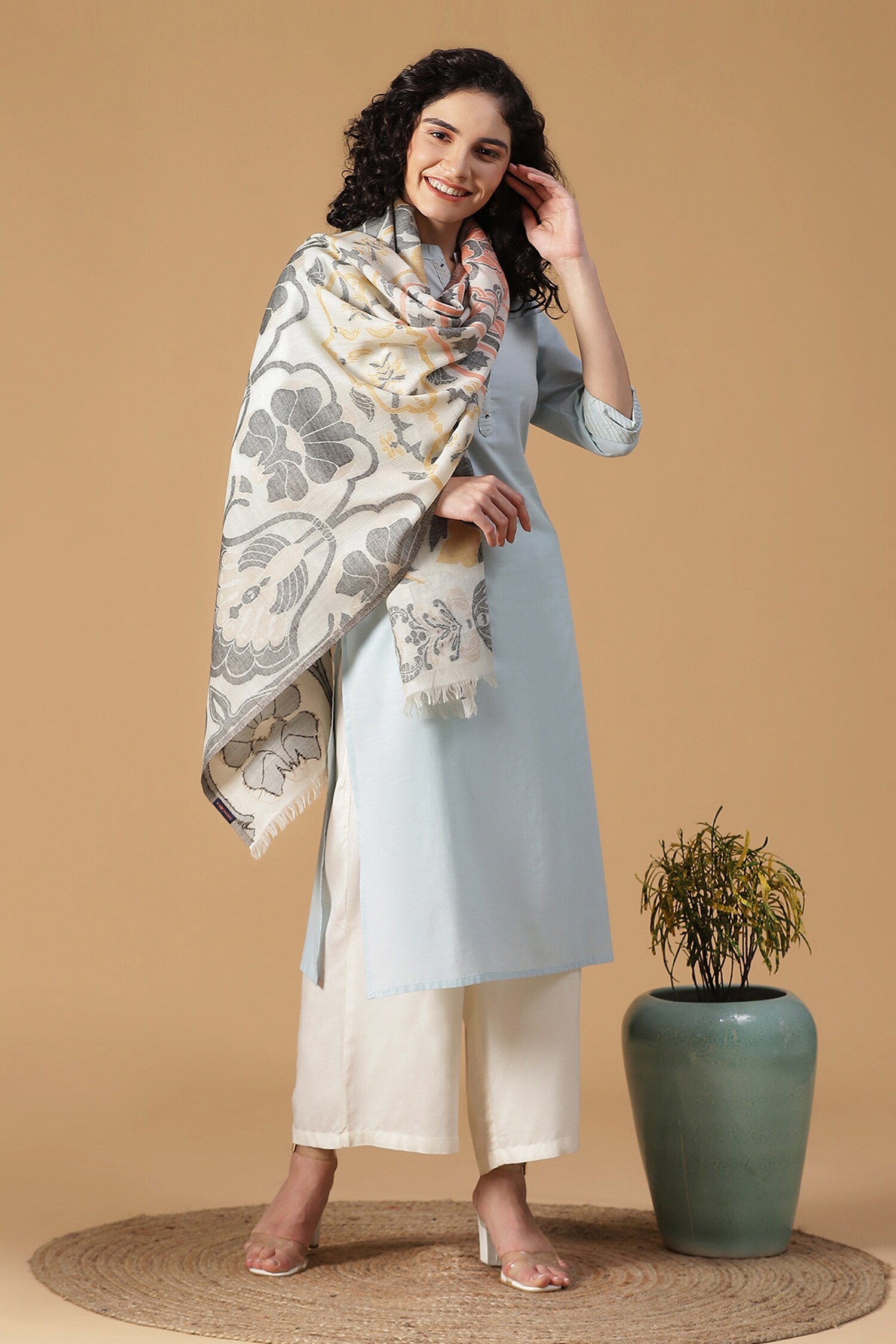 Buy Off White Woven Floral And Paisley Pattern Stole by SHINGORA Online ...