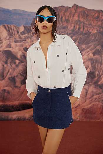 Buy White Cotton Embellished Jewel Shirt Collar For Women by ...