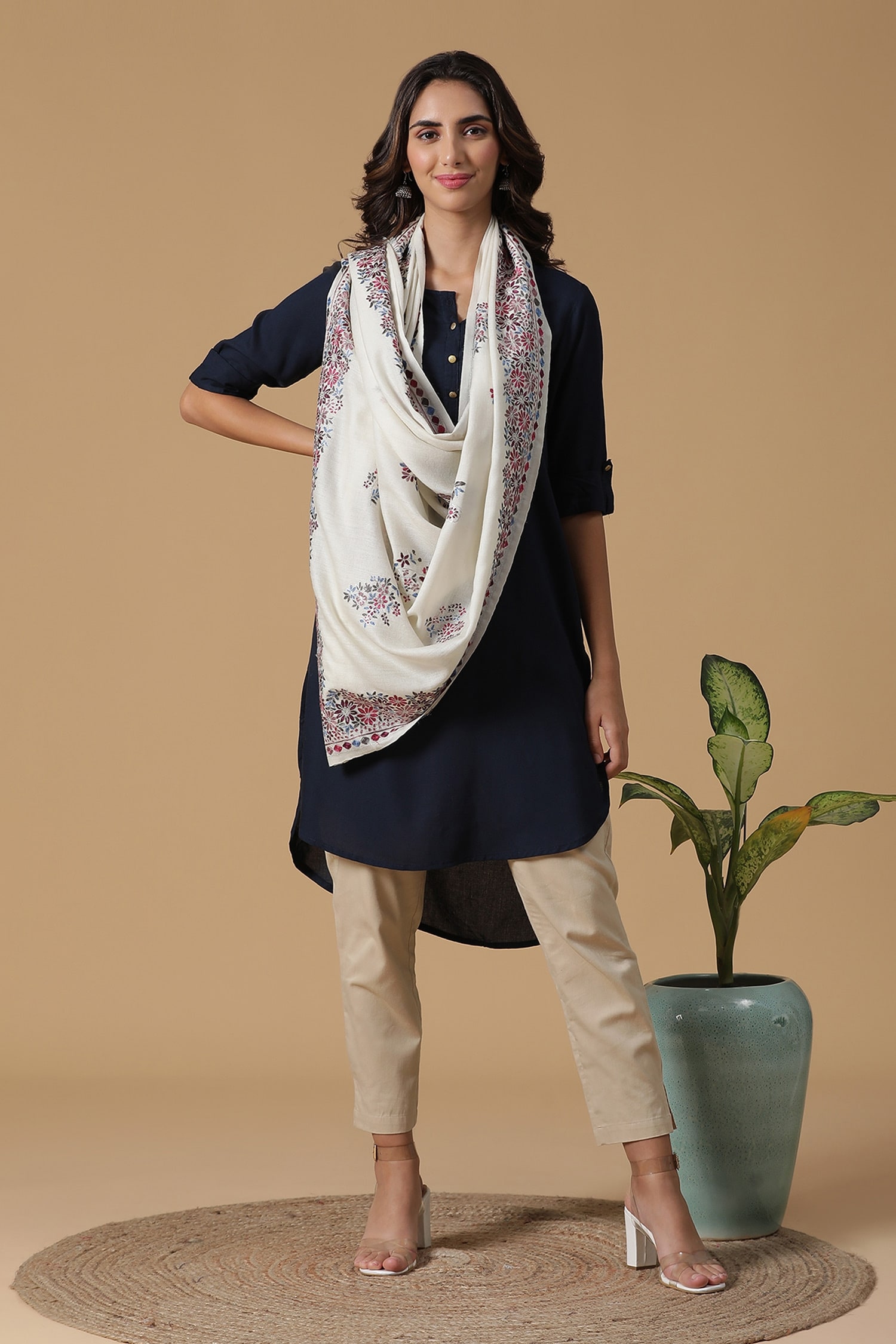 Buy Shingora Floral Embroidered Shawl Online | Aza Fashions