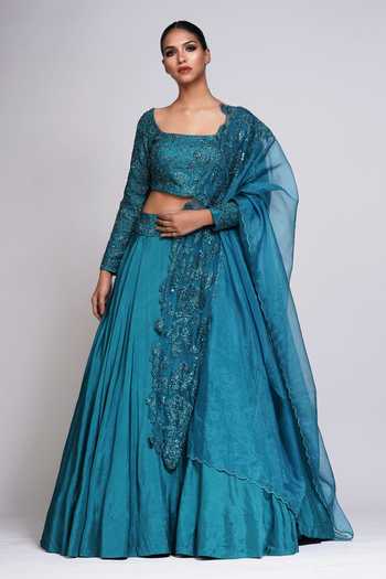 Buy Shruti S Green Silk Waistband Embroidered Lehenga Set Online | Aza ...