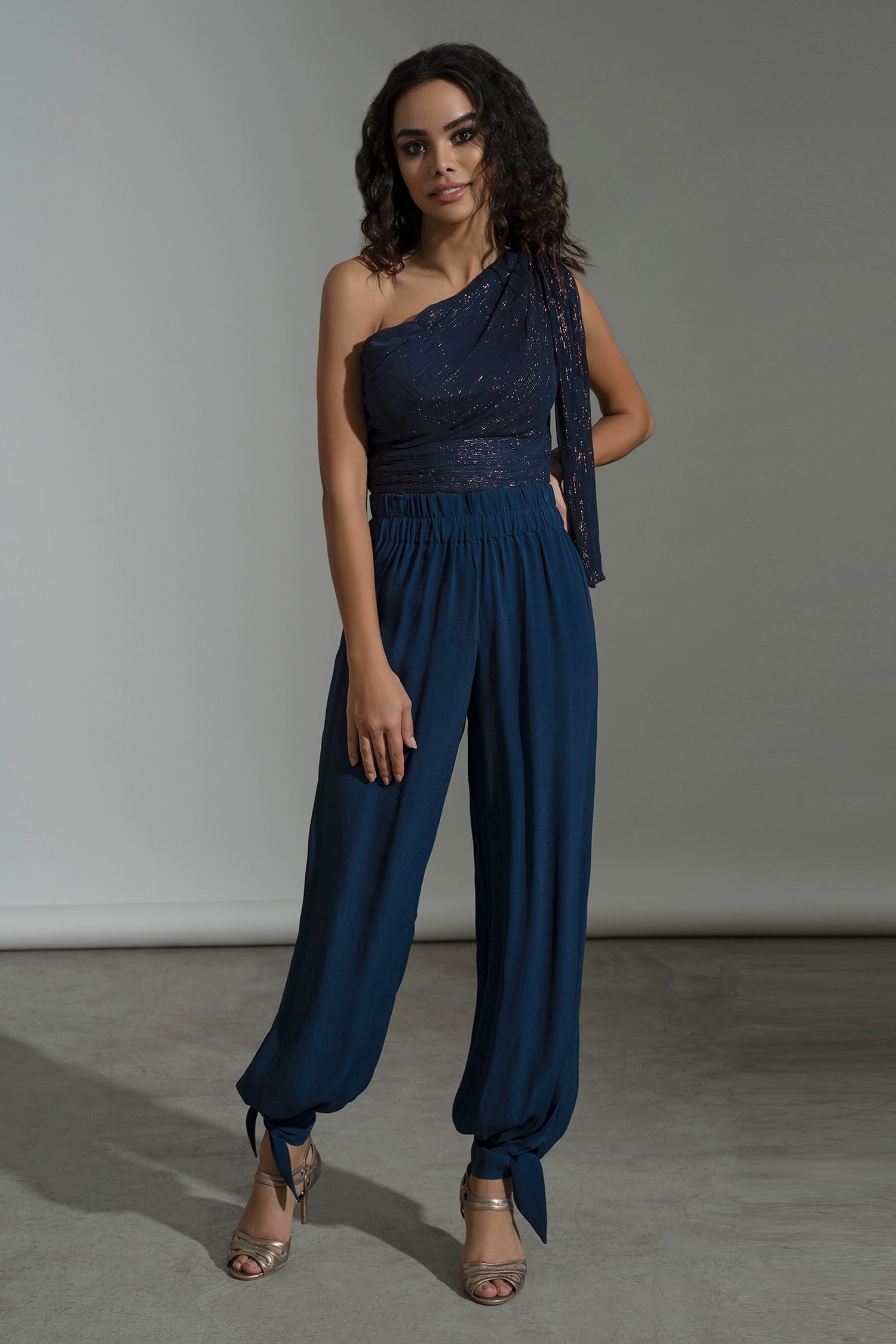 Buy Blue Shell 100% Viscose Plain Asymmetric Neck Love Me Knot Top And ...