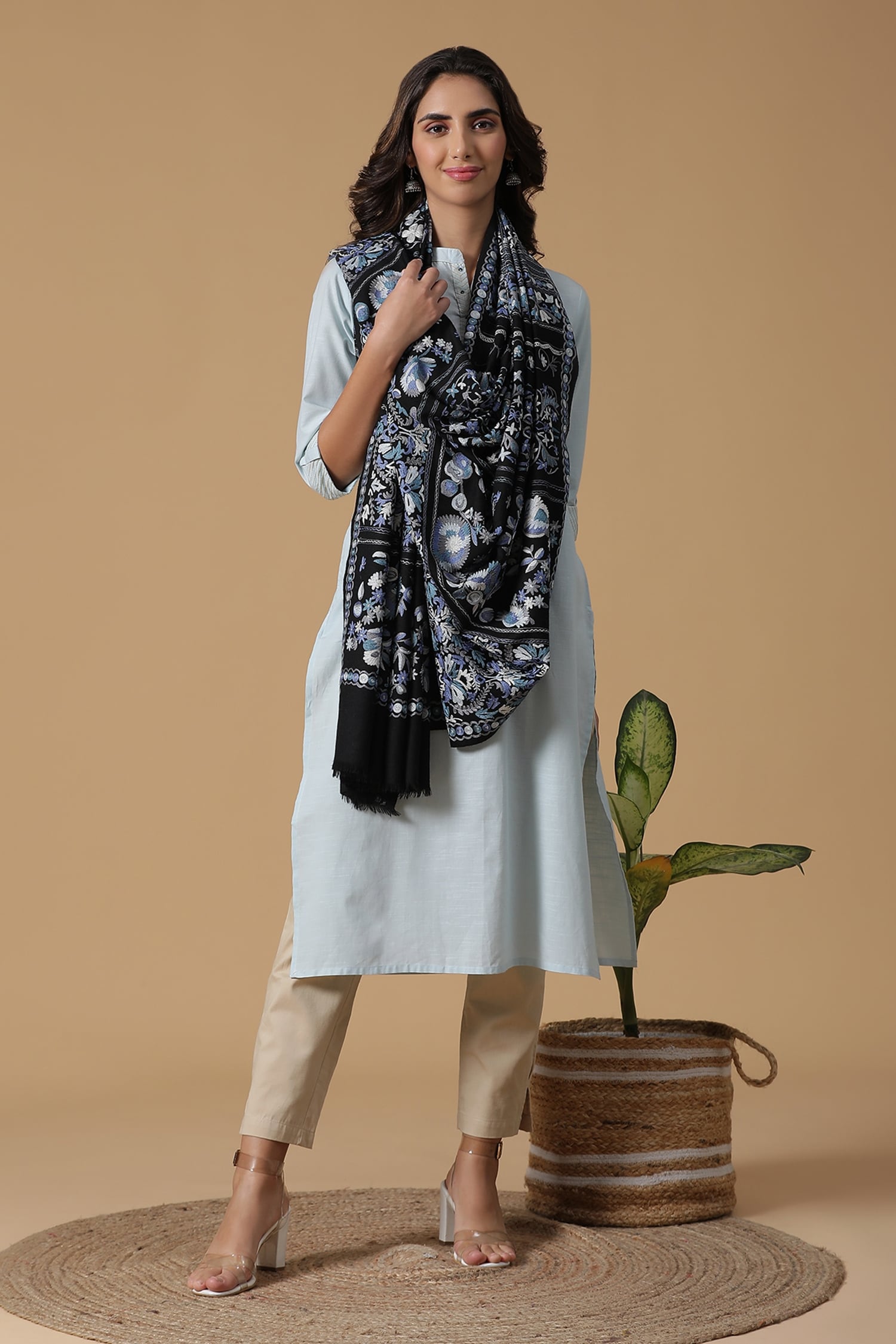 Buy Shingora Wool Frayed Border Shawl Online | Aza Fashions