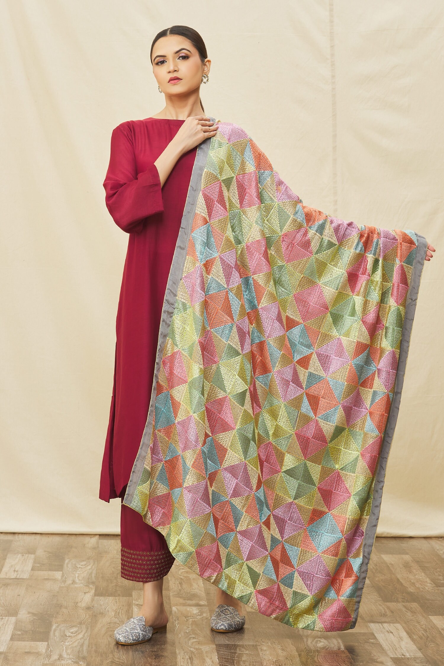 Buy Multi Color Silk Embroidered Phulkari Work Dupatta For Women by ...