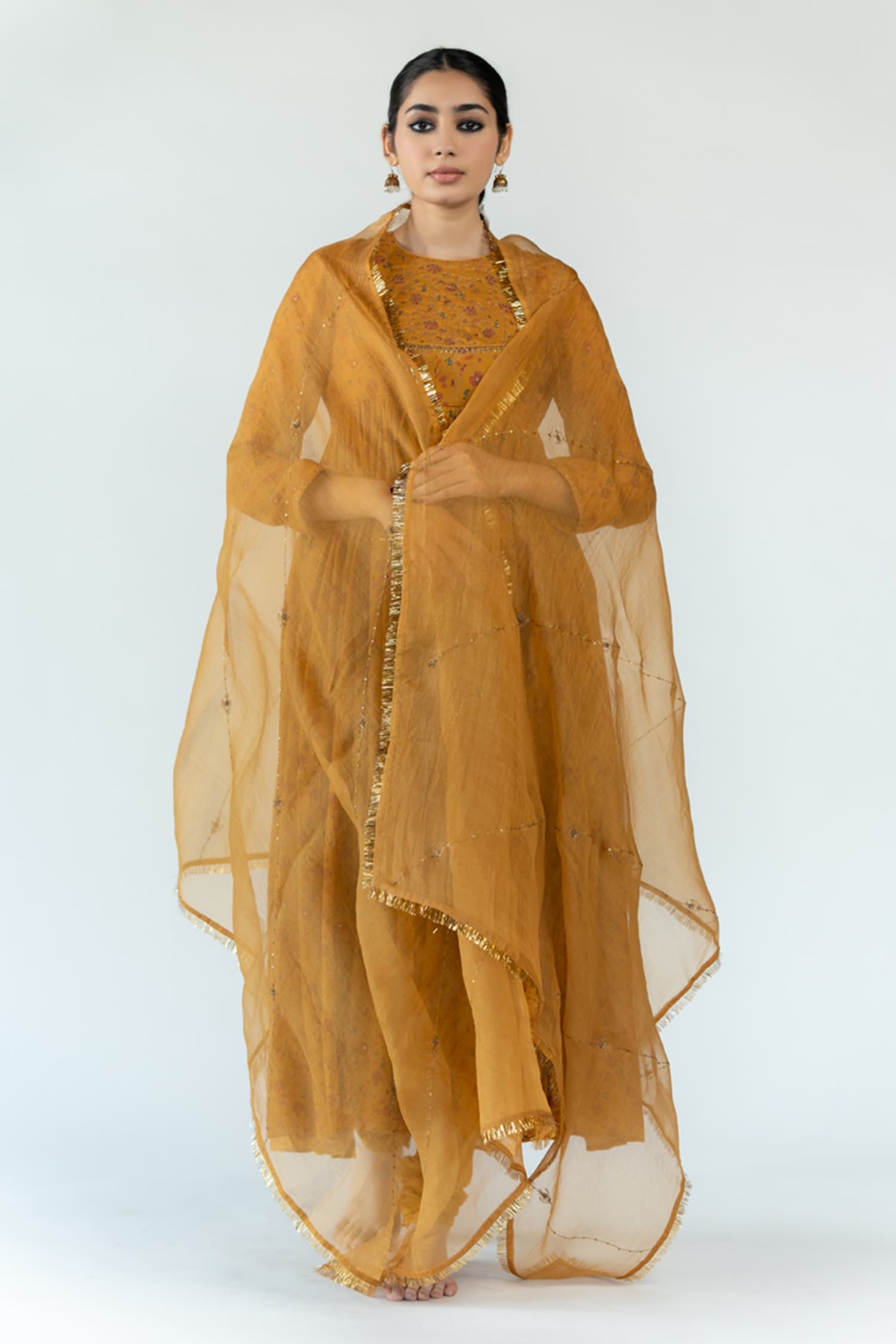 Buy Yellow Organza Silk Embroidered Aari Adi Bell Odhani For Women by ...