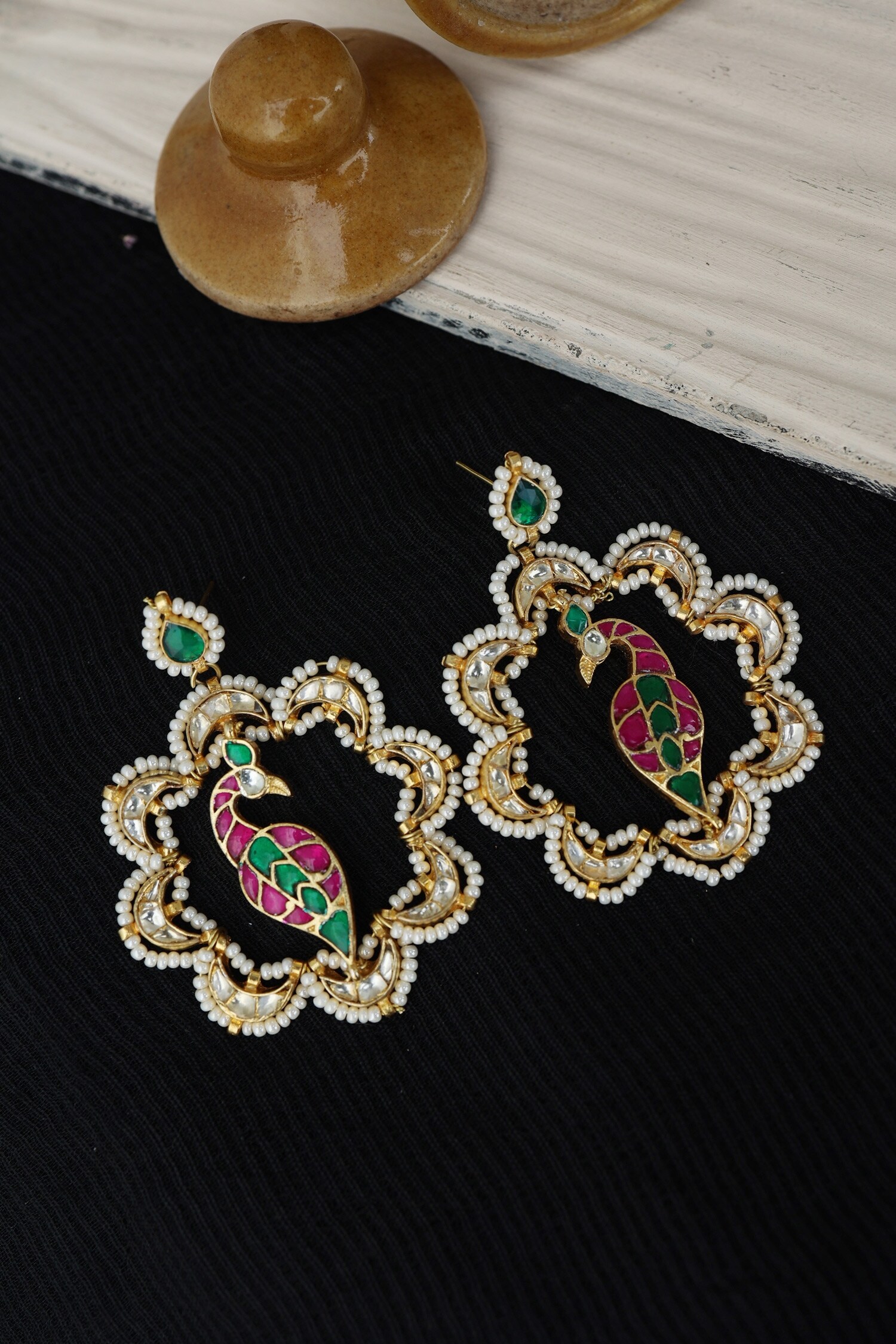 Buy Phiroza Peafowl Bird Kundan Embellished Earrings Online | Aza Fashions