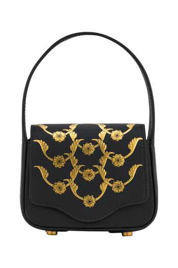 Buy Black Glided Champa Flower Gold Pattern Trails Bag by Aranyani ...