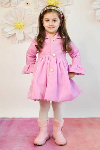 Buy Purple Velvet Flared Dress For Girls by FAYON KIDS Online at Aza ...