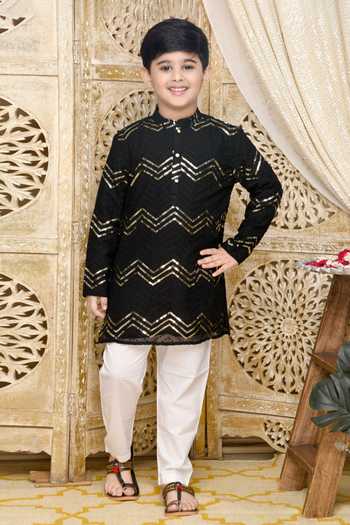Buy Saka Designs Black Sequin Embroidered Kurta Set For Boys Online ...