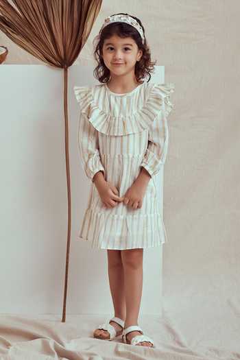 Buy White Cotton Printed Stripe Shelly Dress For Girls by The Right Cut ...