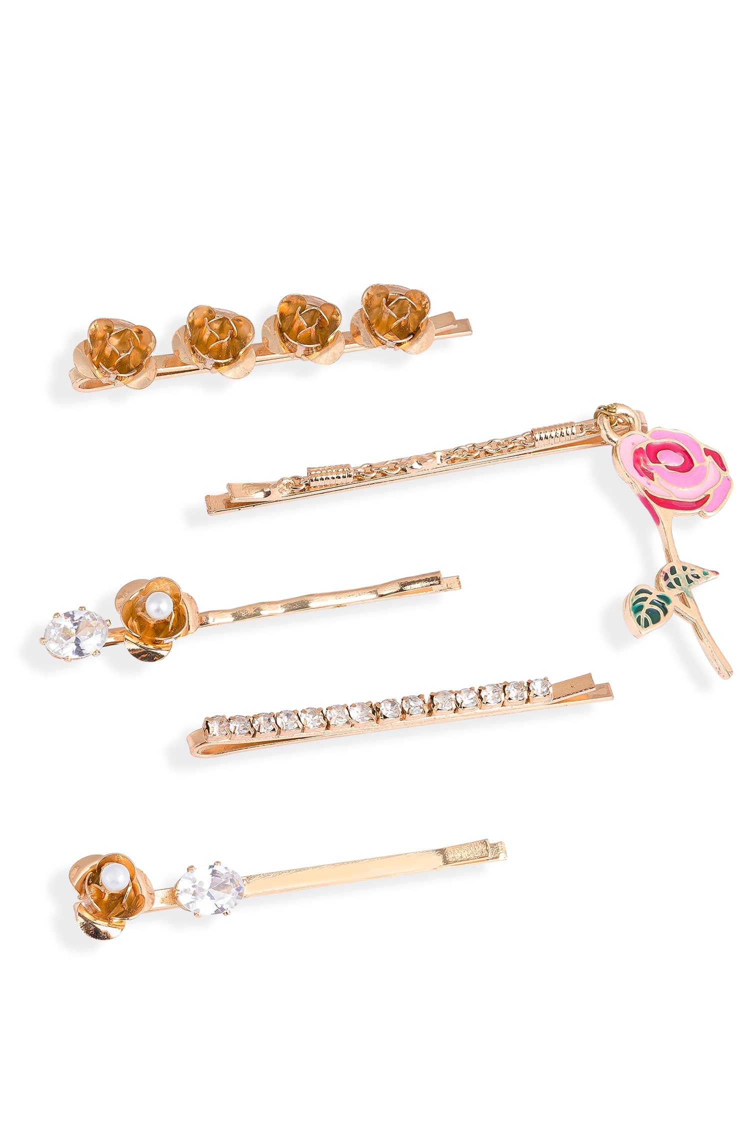 Buy Multi Color Crystals And Pearls Emily In Paris Rose Hair Pins - Set ...
