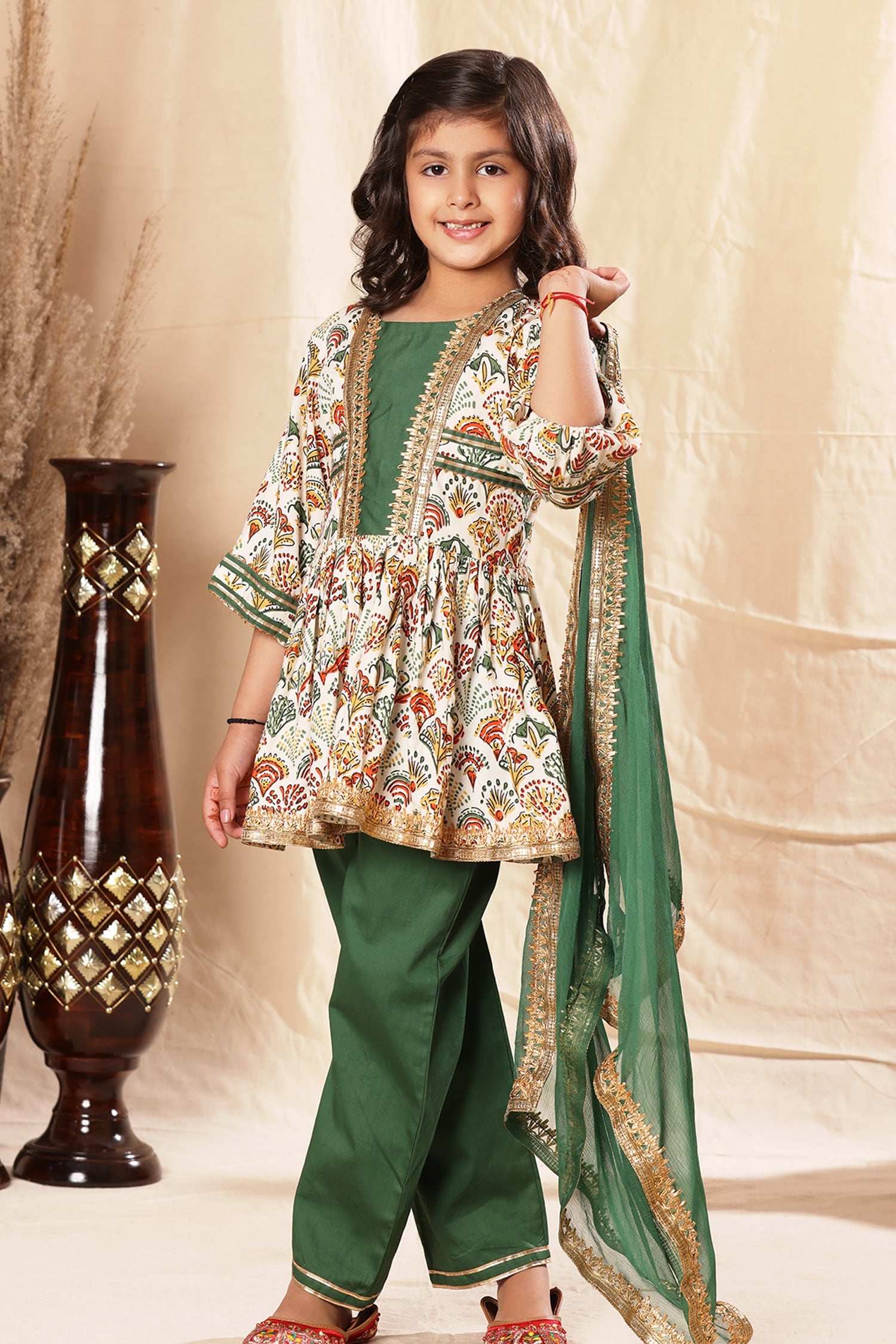 Buy White Frock Kurta: Satin/ Fit And Flare Pant Set For Girls by ...