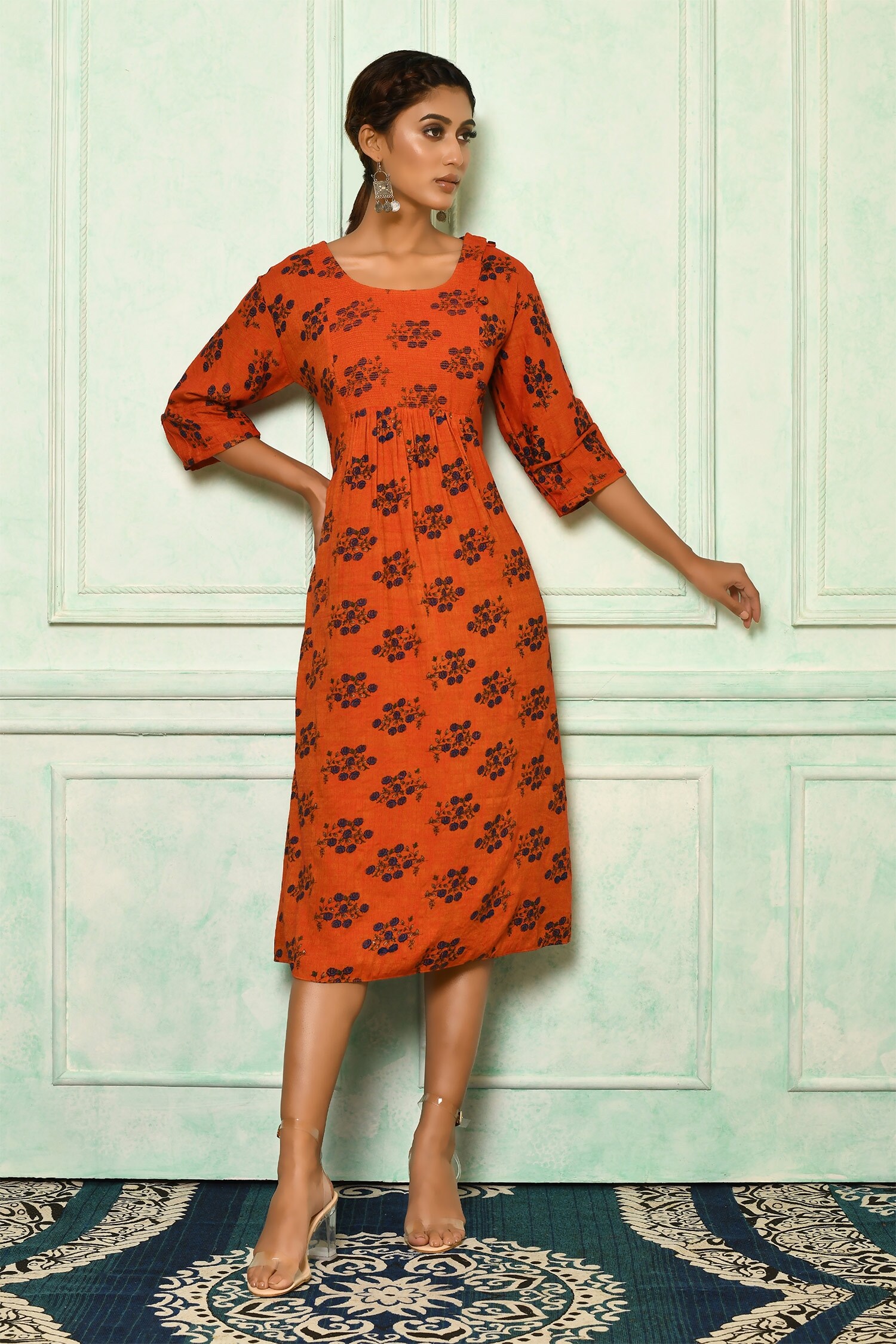 Buy Aryavir Malhotra Orange Rose Pattern Tunic Online | Aza Fashions