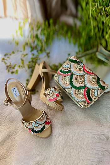 Buy Fuchsia Color Pop Embellished Block Heels And Clutch Set Online ...
