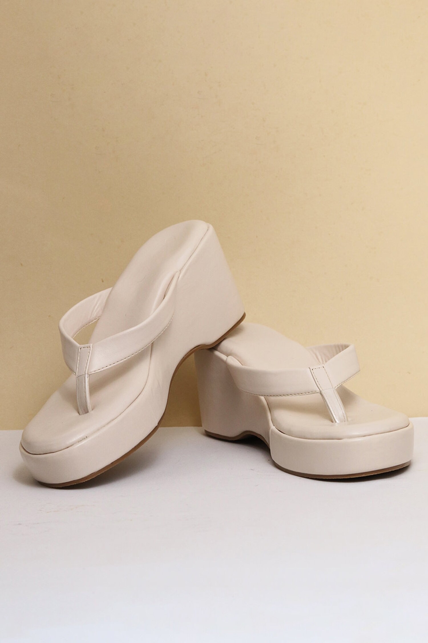Buy White Solid Split Toe Platform Wedges by Myra Online at Aza Fashions.