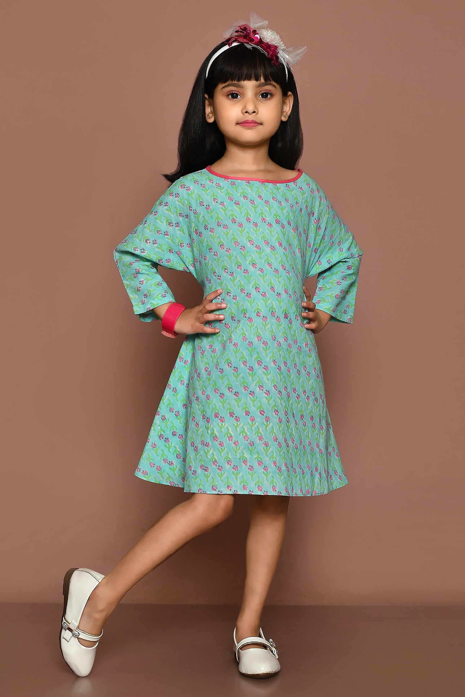 Buy Blue Cotton Hand Block Print Tulip Dress For Girls by Banana Bee ...