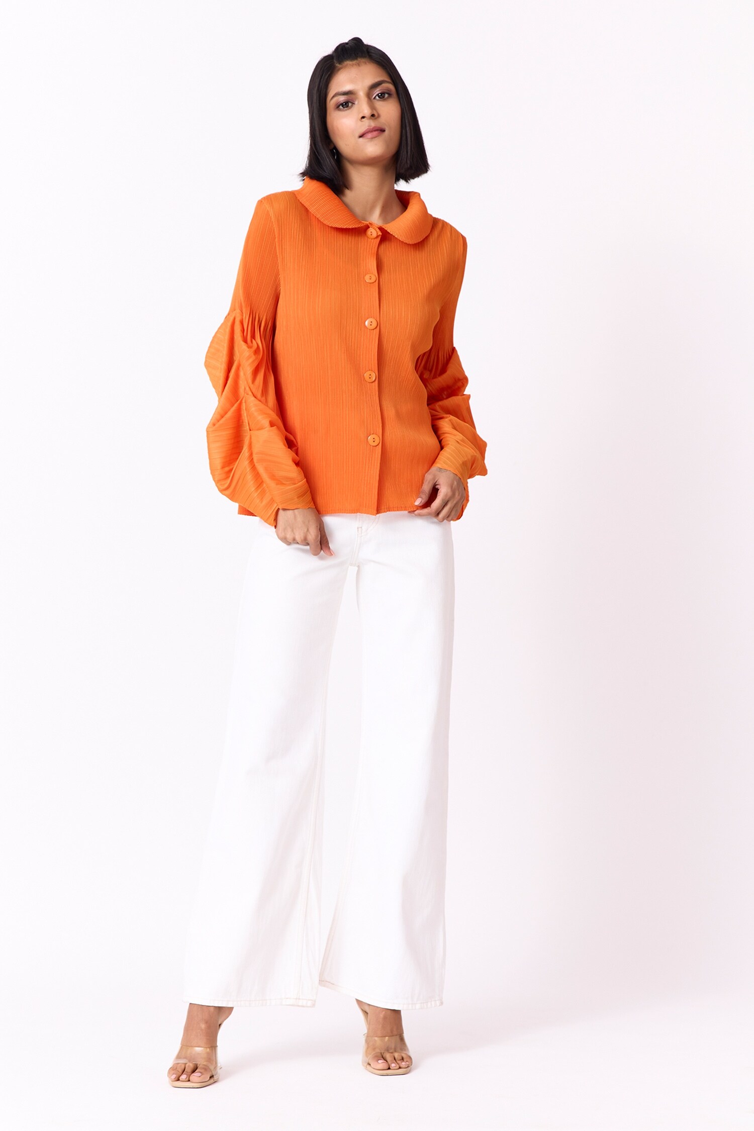 Buy Scarlet Sage Orange Polyester Skylar Blouson Sleeve Top Online ...