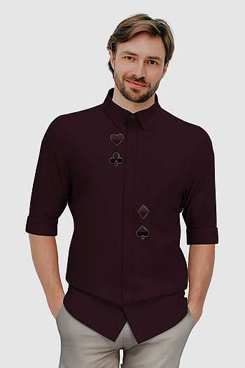 Buy Maroon Cotton Twill Printed Play Card Symbol Shirt For Men by ...