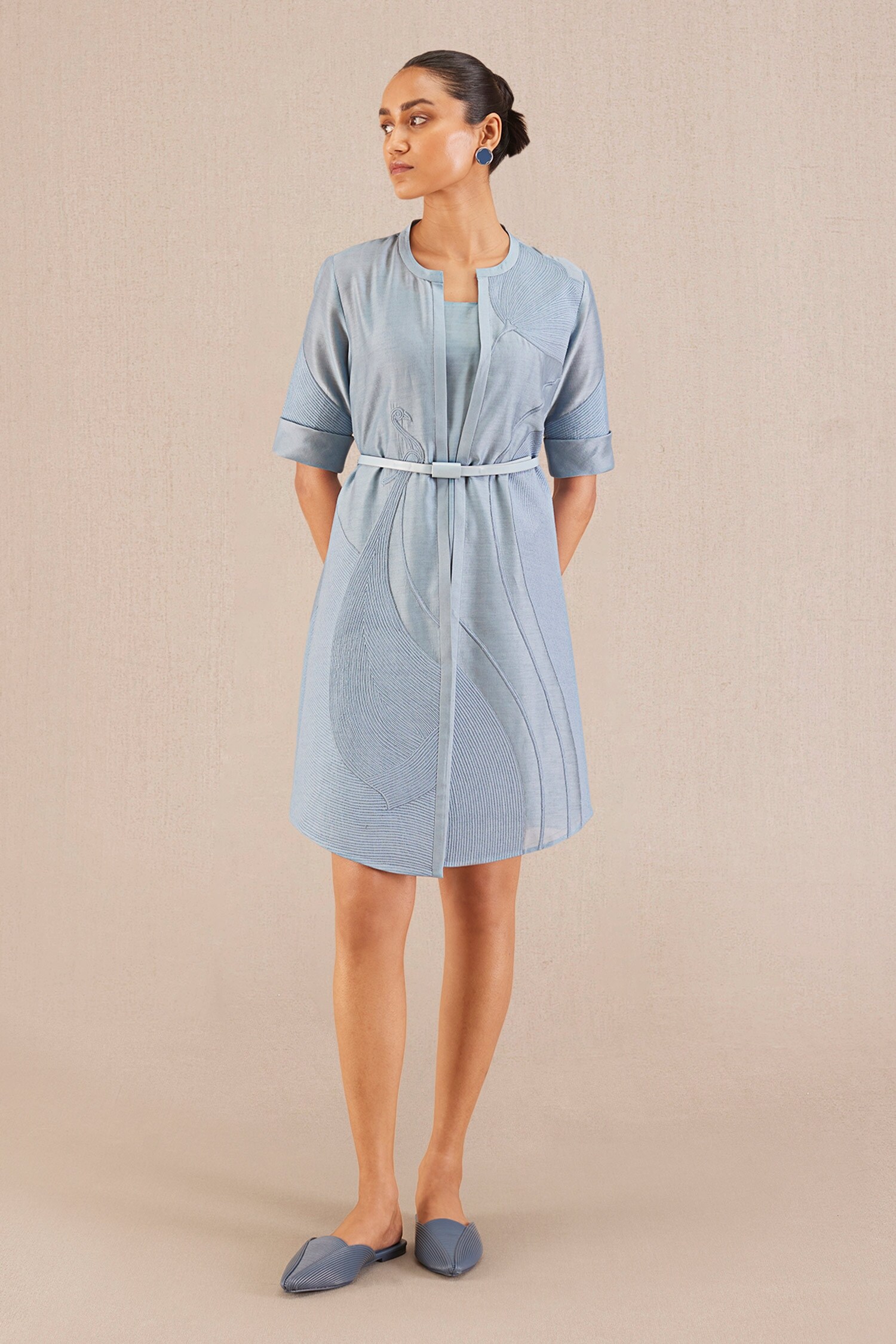 Buy AMPM Blue Chanderi Gm Amal Cord Embroidered Jacket With Inner ...