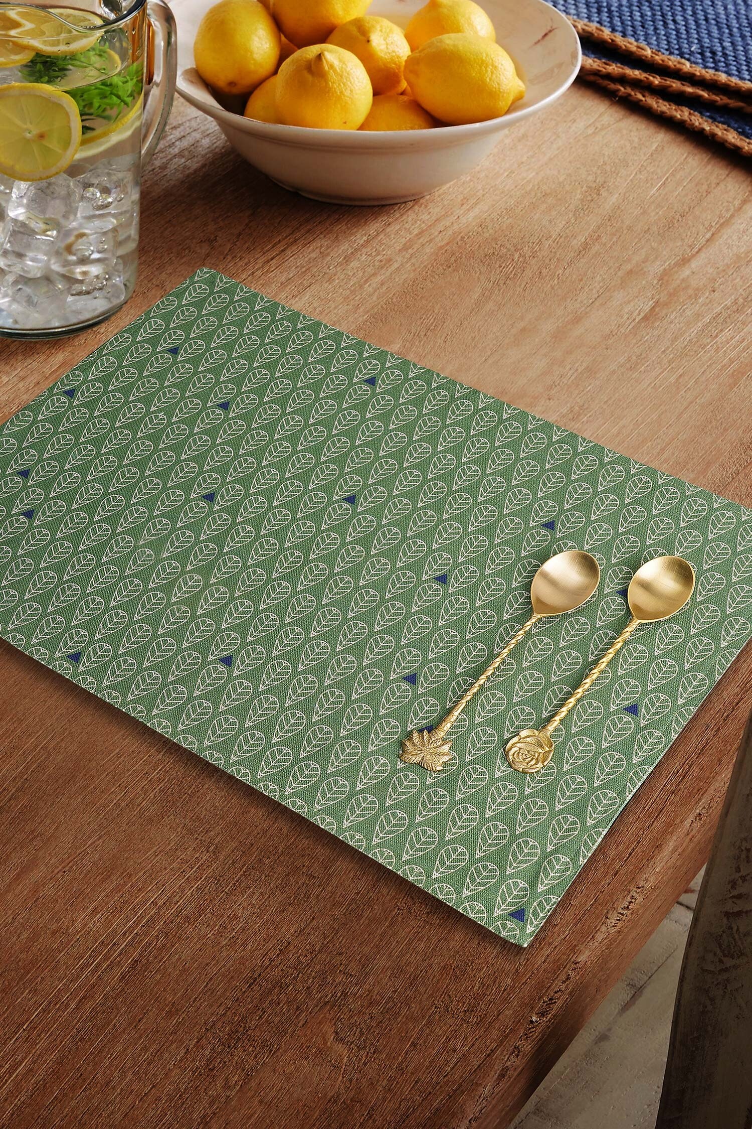 Buy Green Cotton Duck Safari Leaf Midnight Place Mats - Set Of 4 by ...