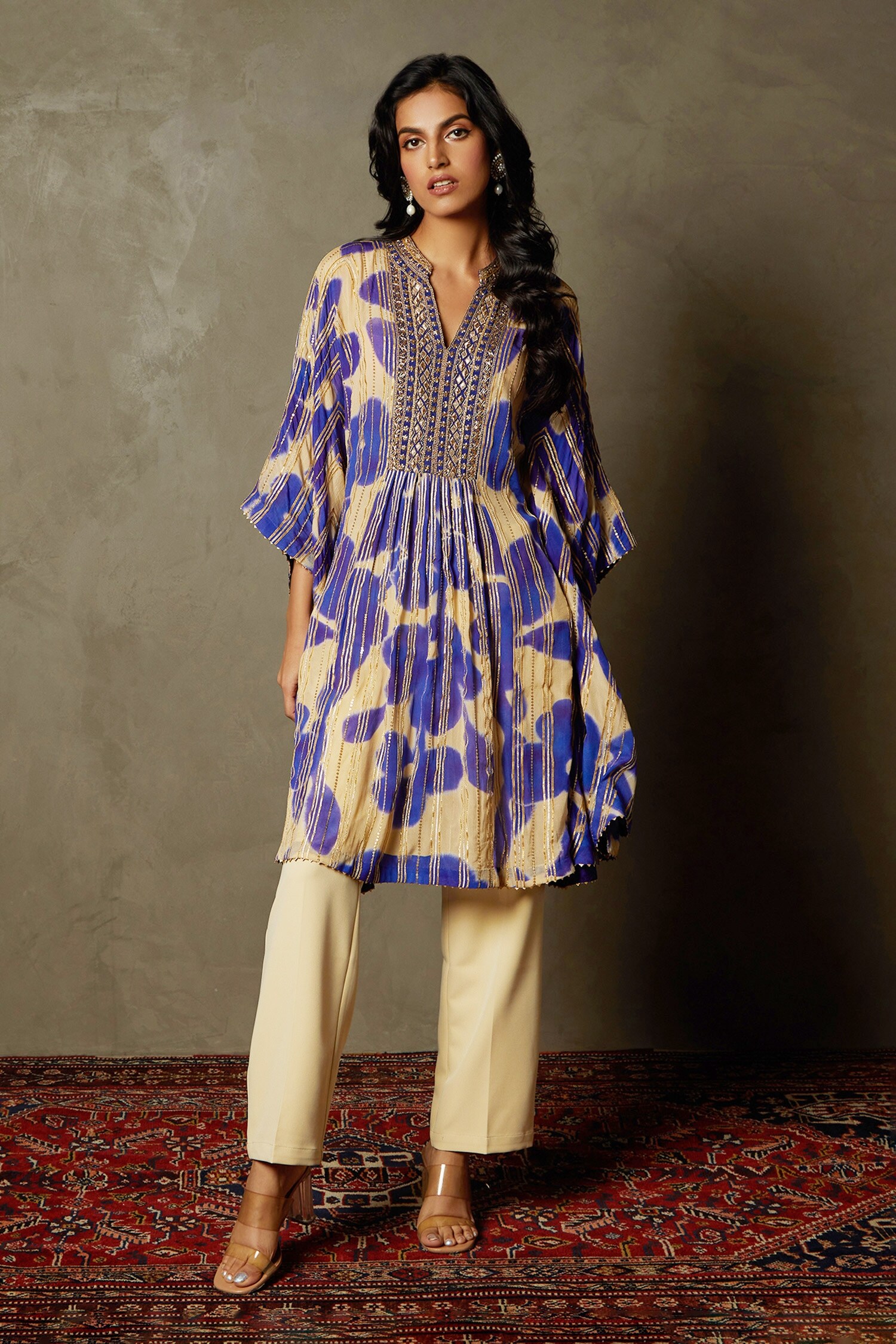 Buy RI.Ritu Kumar Purple Silk Chinon Delphi Floral Embroidered Kurti ...
