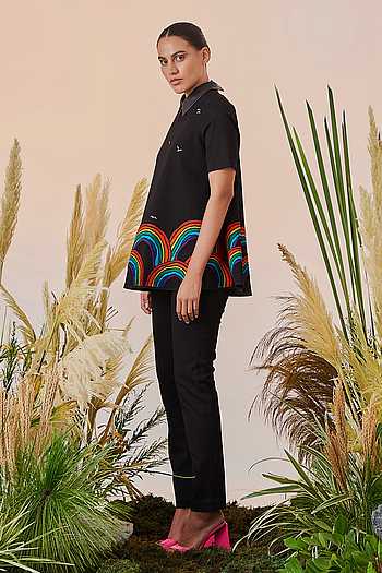 Buy Black Denim Narrow Fit Pant For Women by Shahin Mannan Online at ...